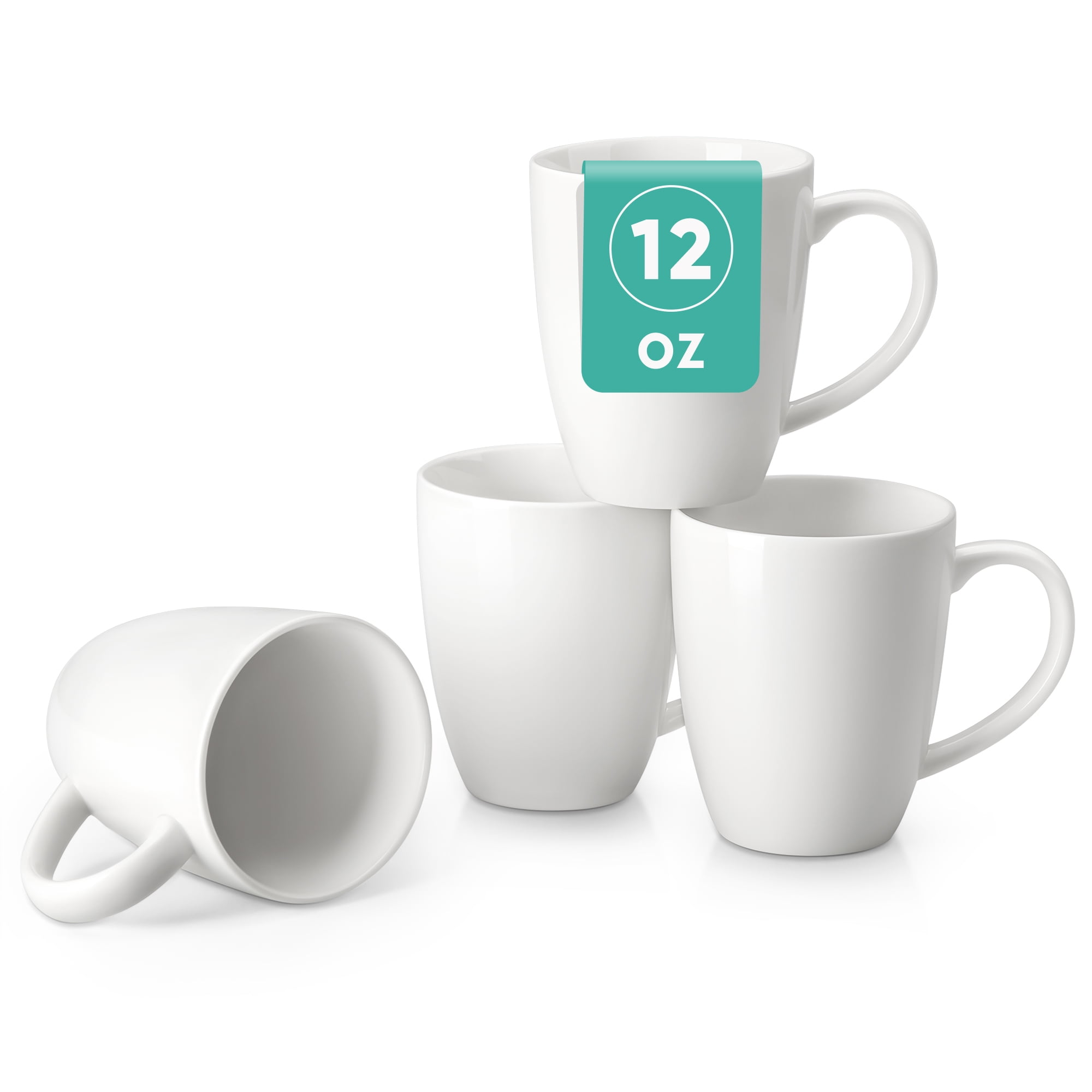 vancasso Coffee Mugs Set of 4, 12 OZ White Coffee Mugs, Porcelain Latte ...