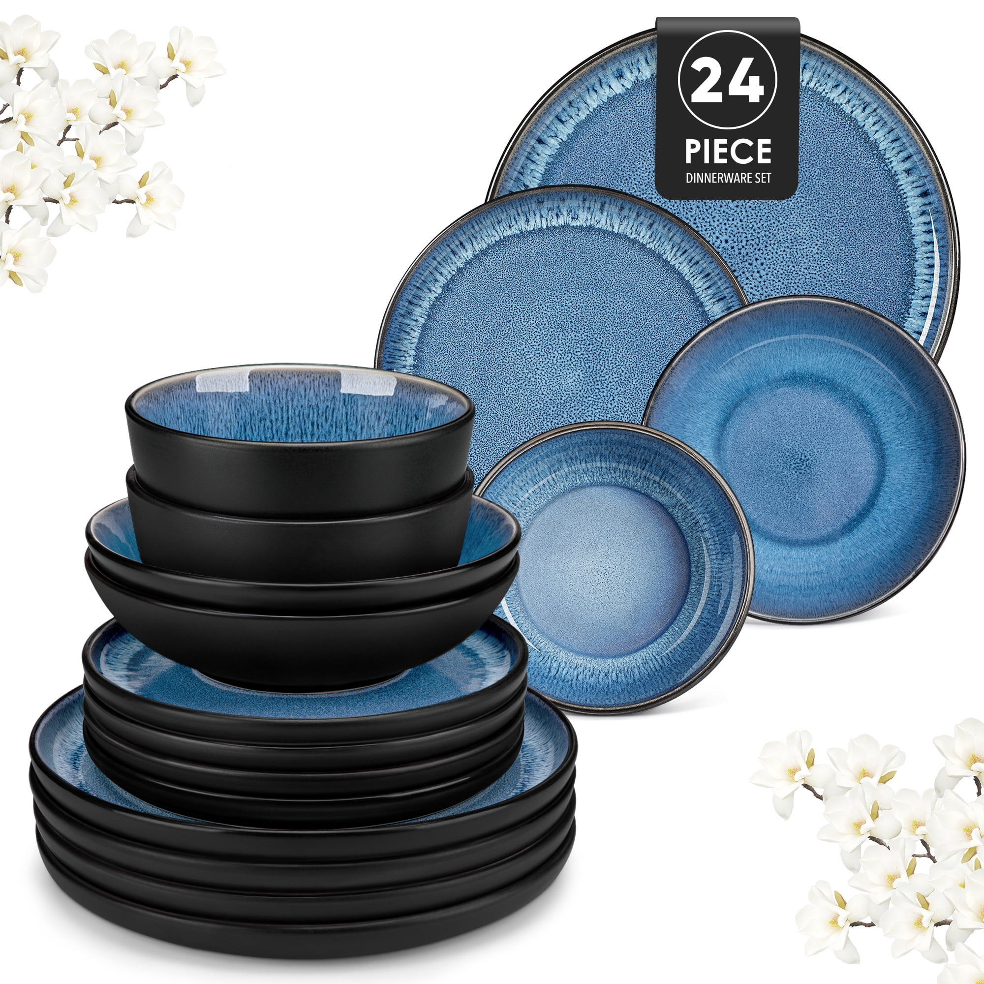 vancasso Dinnerware Set, Stoneware Plates and Bowls Set for 6, 24 Piece ...