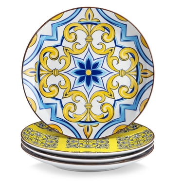 AHX Multicolor Decorated Dinner Round Plate Set 8 inch - Salad, Pasta ...