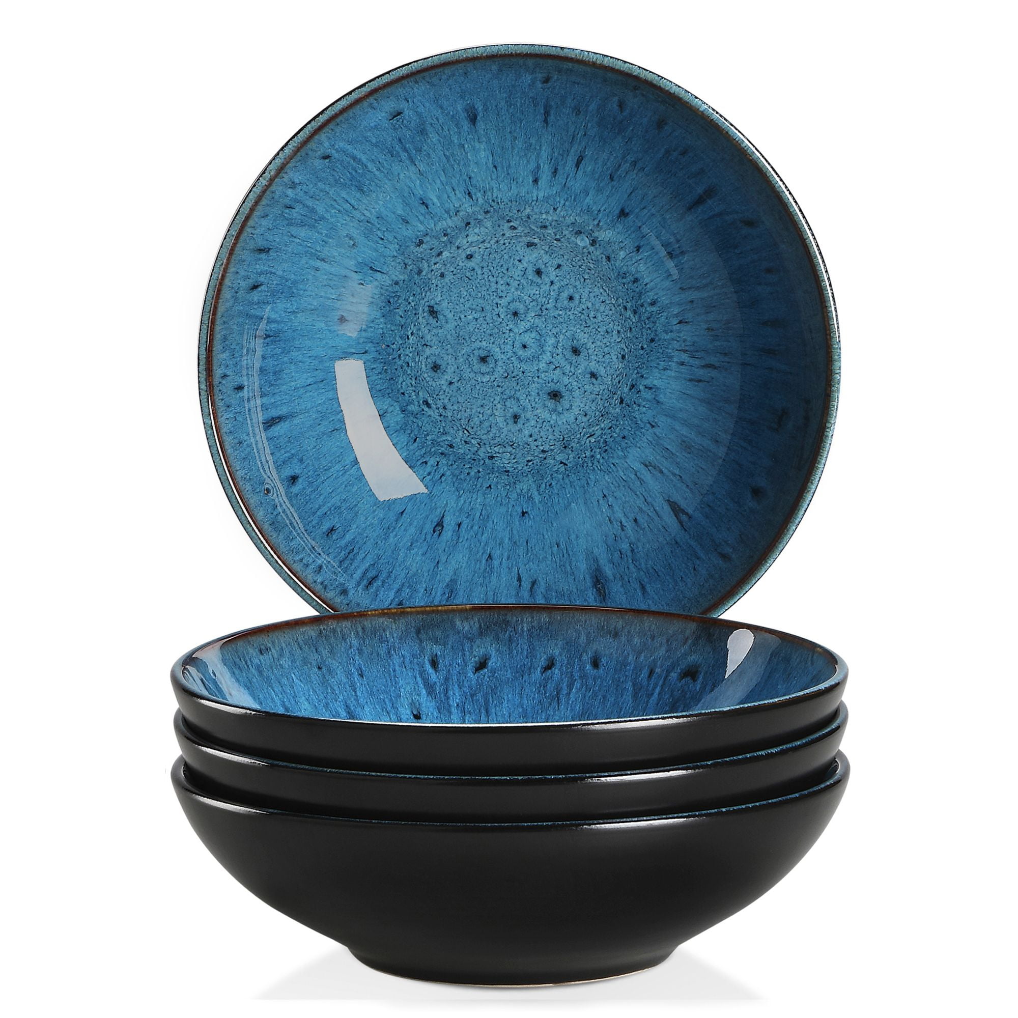 vancasso Pasta Bowl Set, 4-Piece Stoneware Soup Bowl, Bubble Blue, 30oz ...