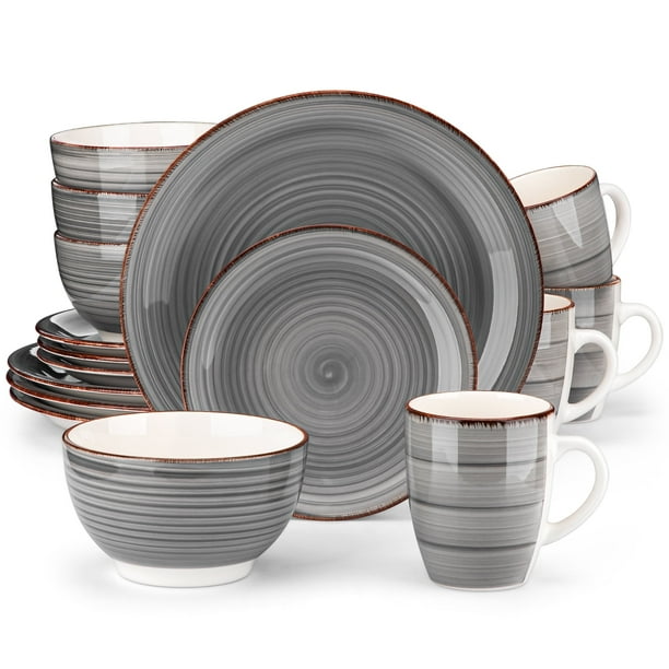 vancasso, Series Bella, 16 Piece Stoneware Dinnerware Set, Grey Dinner ...