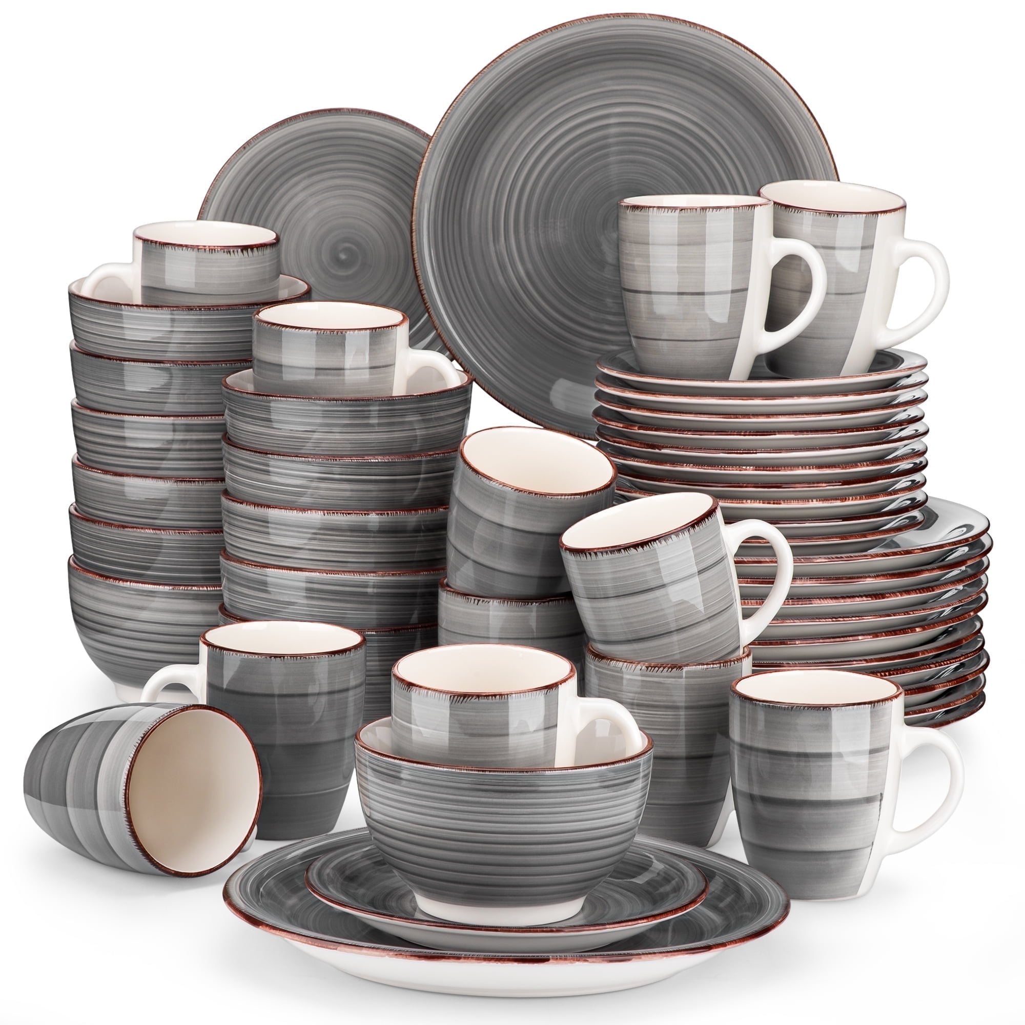 vancasso, Series Bella, 48-Piece Stoneware Dinnerware Set, Grey Dinner ...