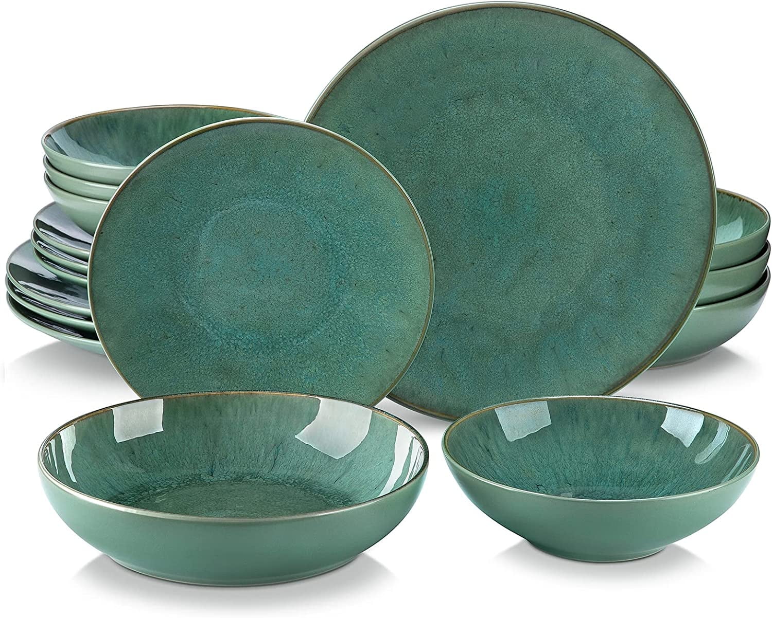 Vancasso Elegant 16-Piece Stoneware Dinnerware Set, Karst Series, Green ...