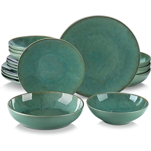Vancasso Elegant 16-Piece Stoneware Dinnerware Set, Karst Series, Green ...