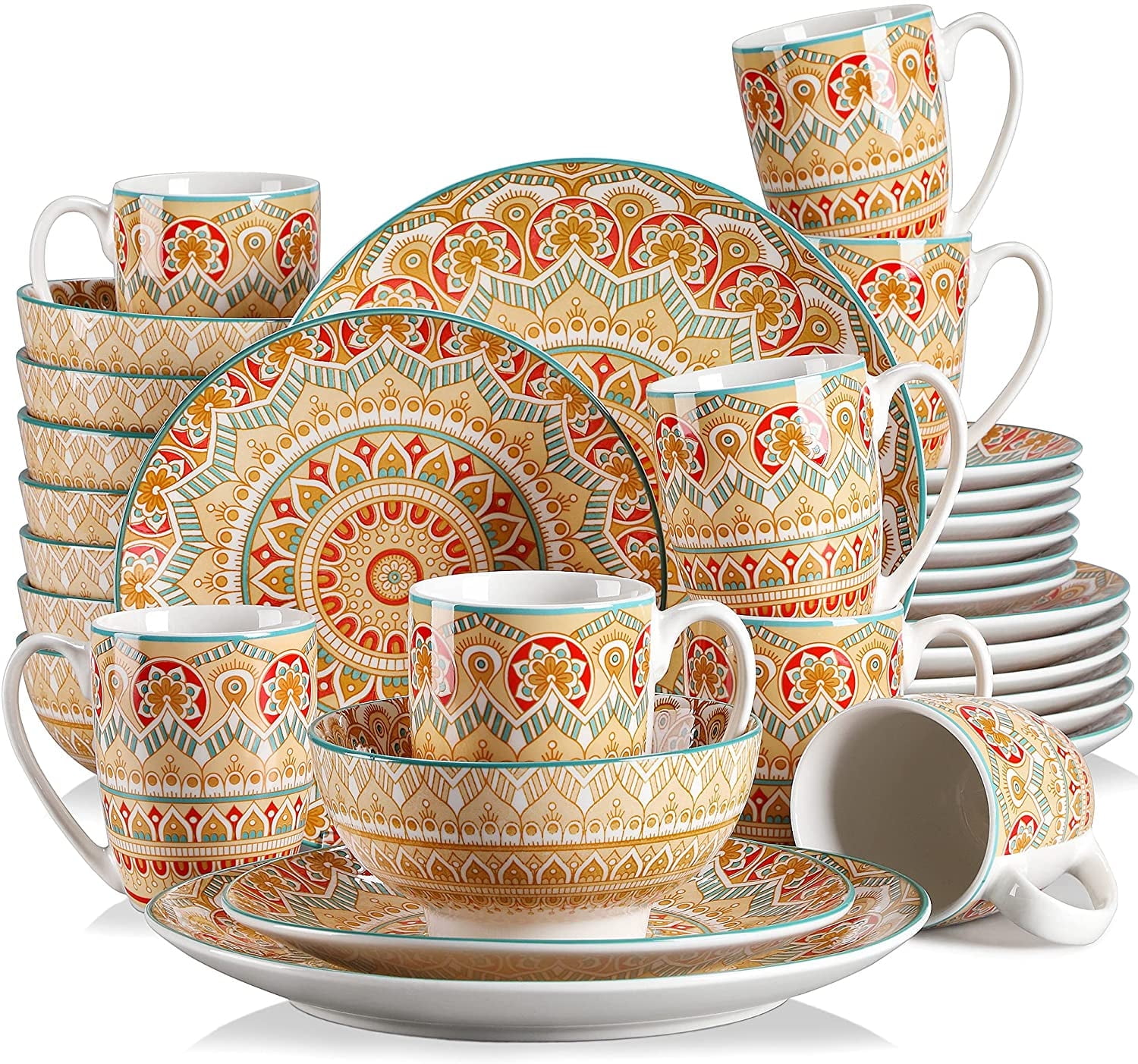vancasso, Series Mandala, 32 Piece Porcelain Dinnerware Set, Yellow ...