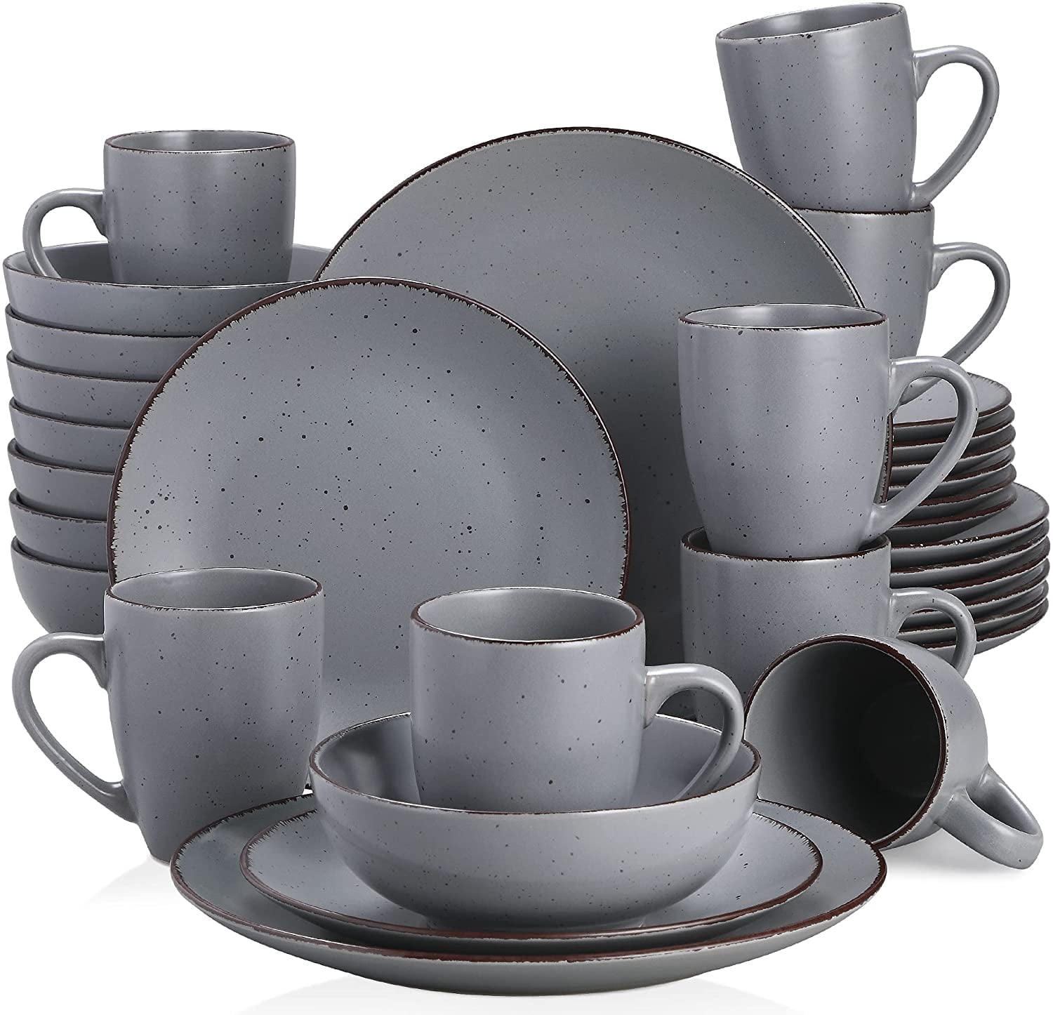 vancasso, 32-Piece Porcelain Dinnerware Set, Matte Grey Dinner Set, for ...