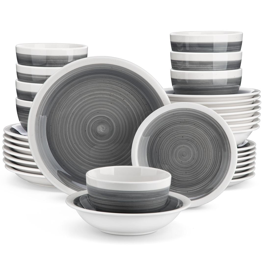 vancasso 32-Piece Dinnerware Set Gray with Plates Bowls and Soup Dishes ...