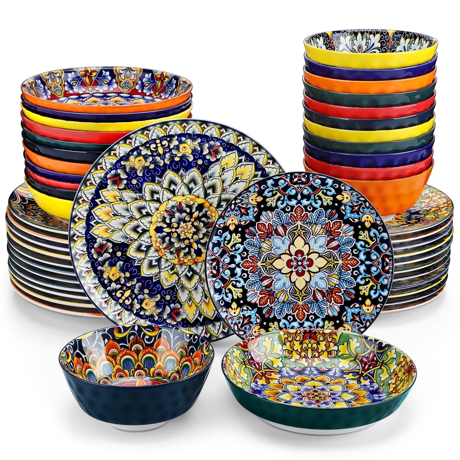 vancasso, 48-Piece Porcelain Dinnerware Set, Multicolor Bohemian Dinner ...