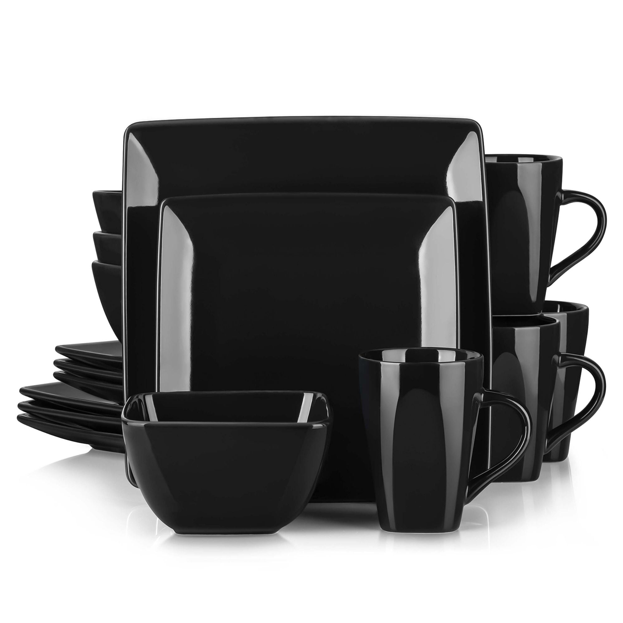 vancasso, Series SOHO, 16 pieces Stoneware Dinnerware Set, Black Dinner ...