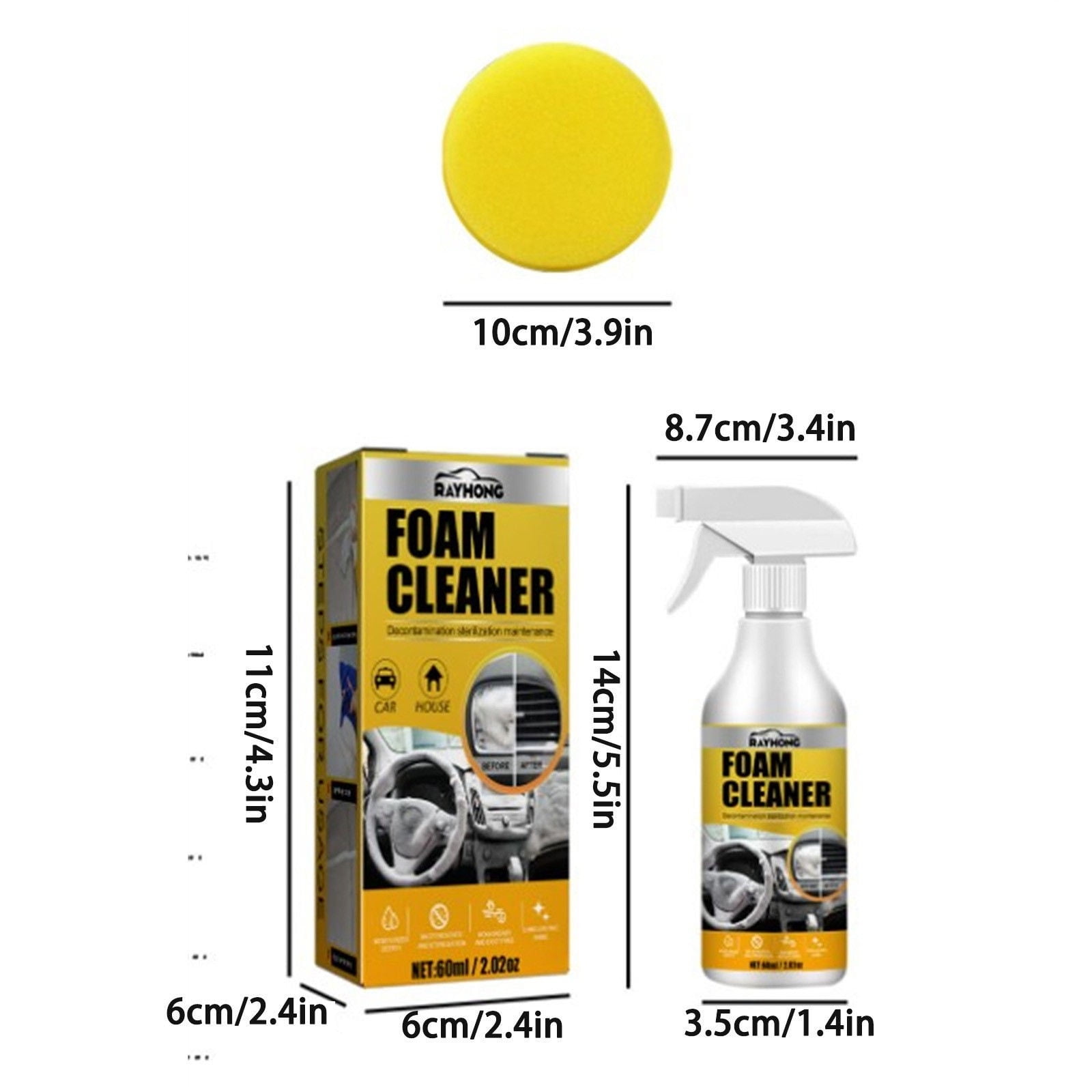 vankin 60ml Multi-Purpose Foam Cleaner with Sponge, Effective Glazing Decontamination and ...