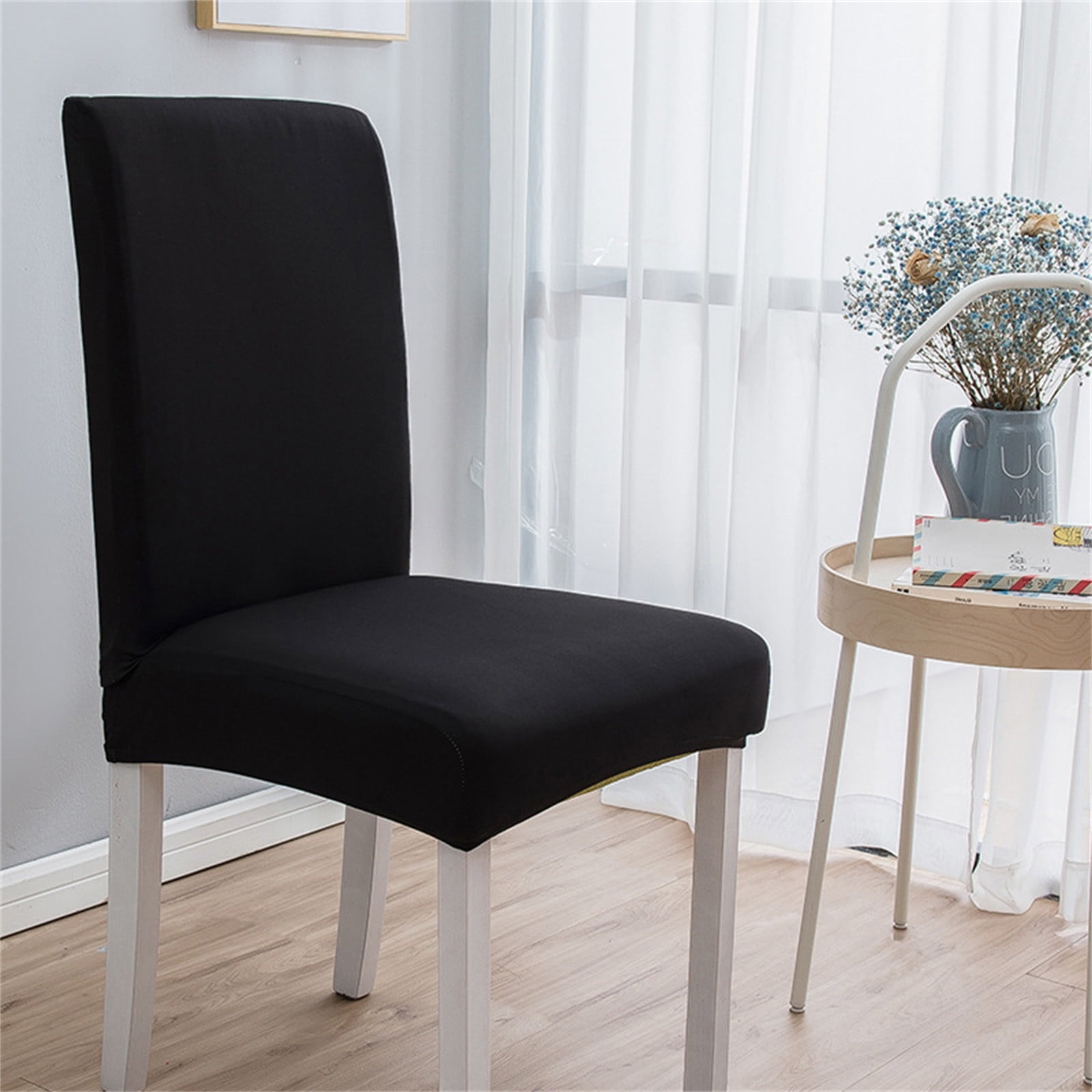 vankin Solid Color High Elastic Polyester Chair Cover for Dining Chairs ...