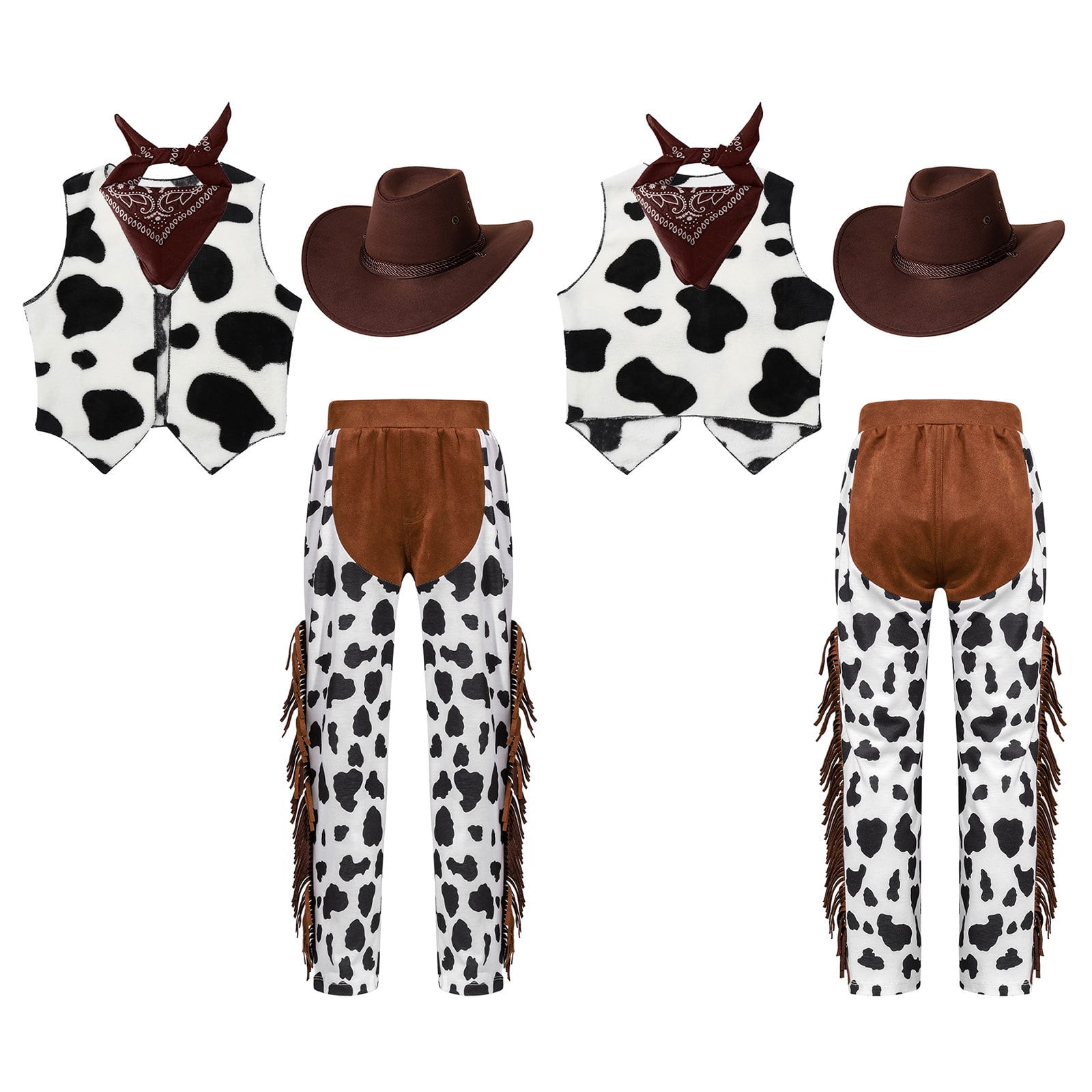 vastwit 4Pcs Unisex Cowboy Cowgirl Costume Kids Cow Print Vest with ...