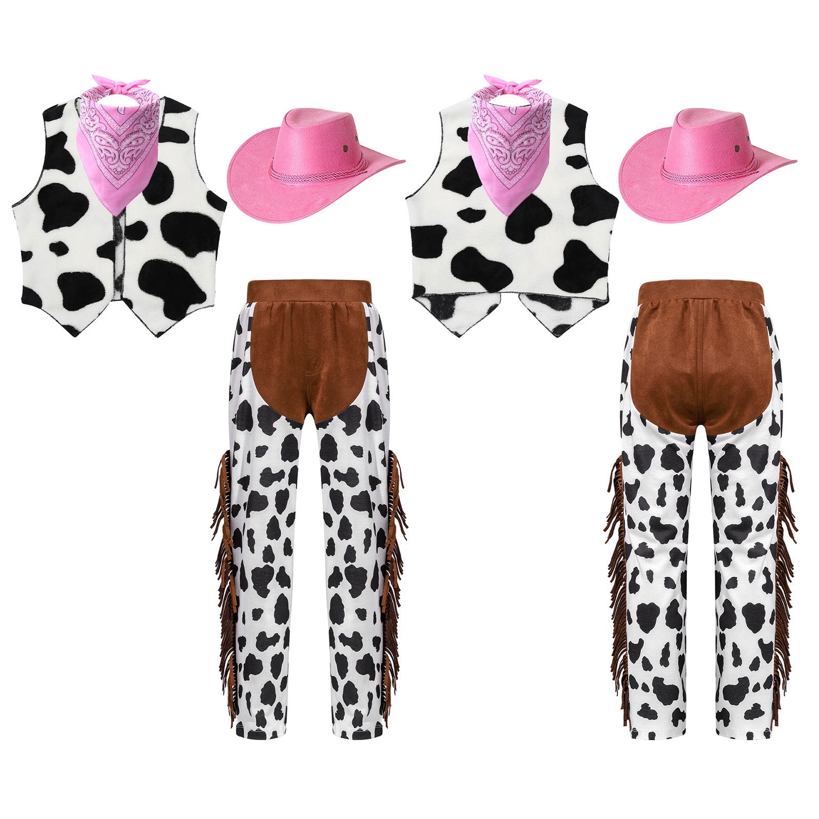 vastwit 4Pcs Unisex Cowboy Cowgirl Costume Kids Cow Print Vest with ...