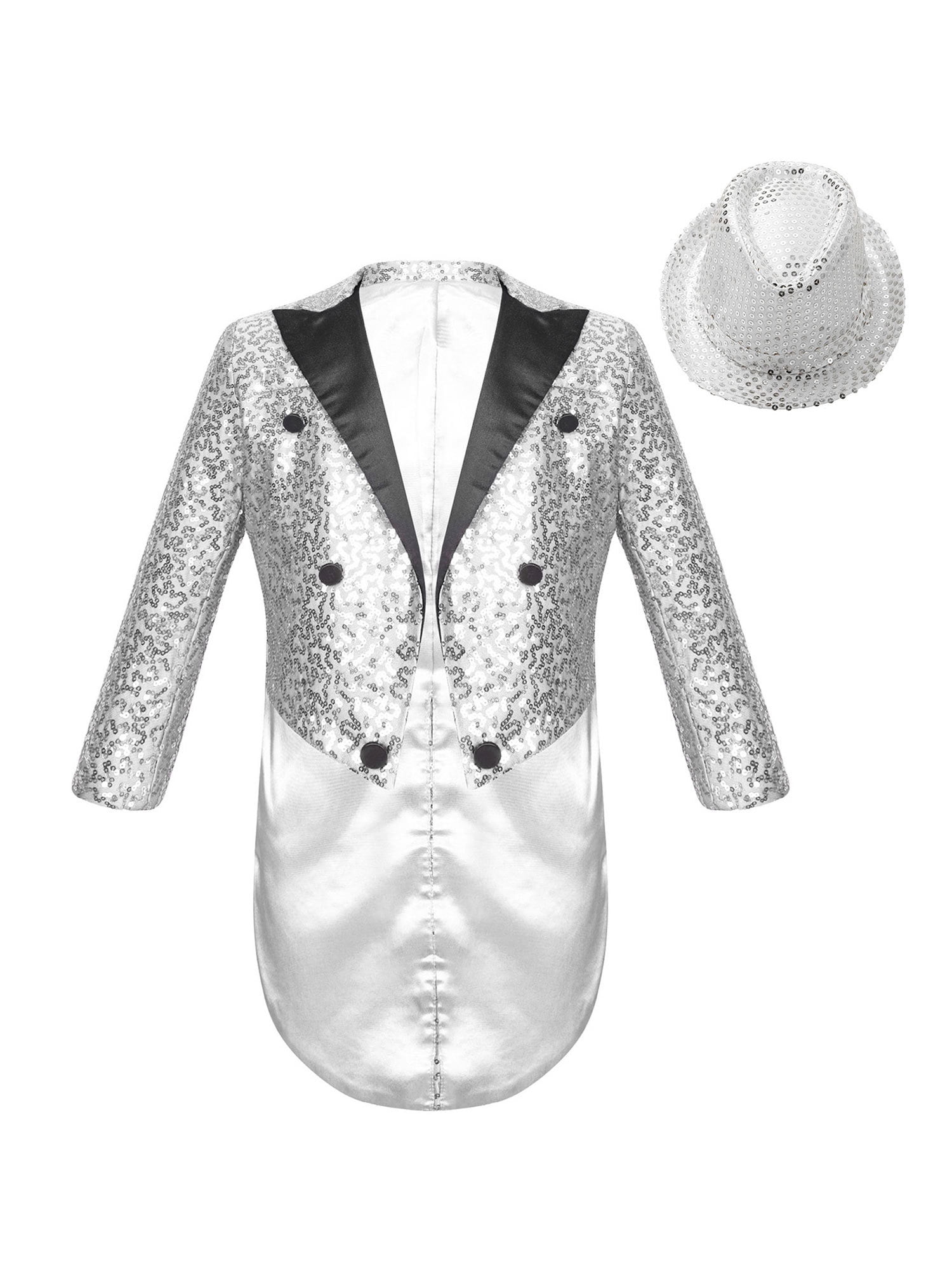 vastwit Boys Sequin Tailcoat Classic Fit Tuxedo Suit Jacket Dinner ...