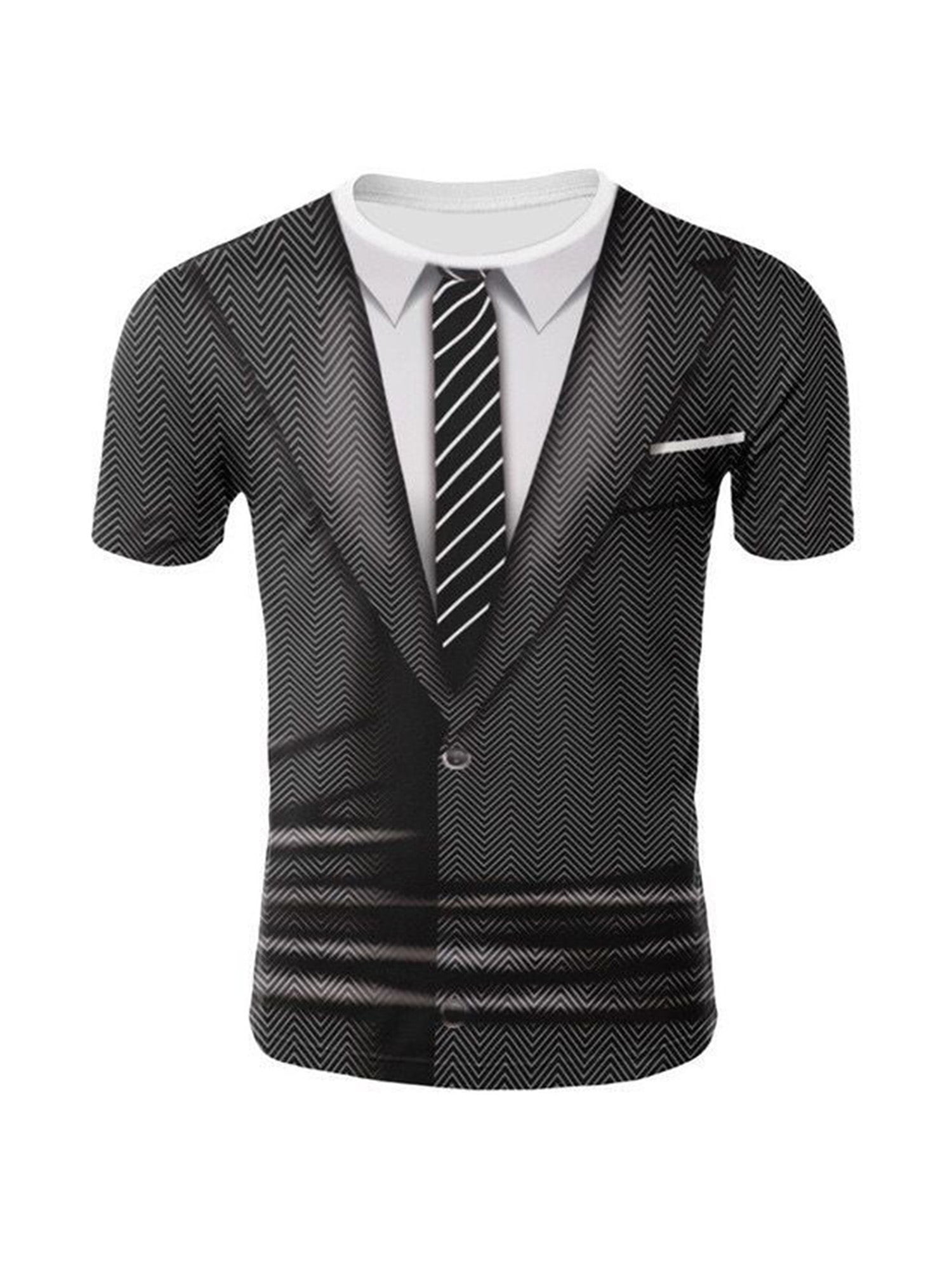 vastwit Casual Short Sleeve Fake Suit T-Shirt Vest & Tie Printed Tuxedo ...