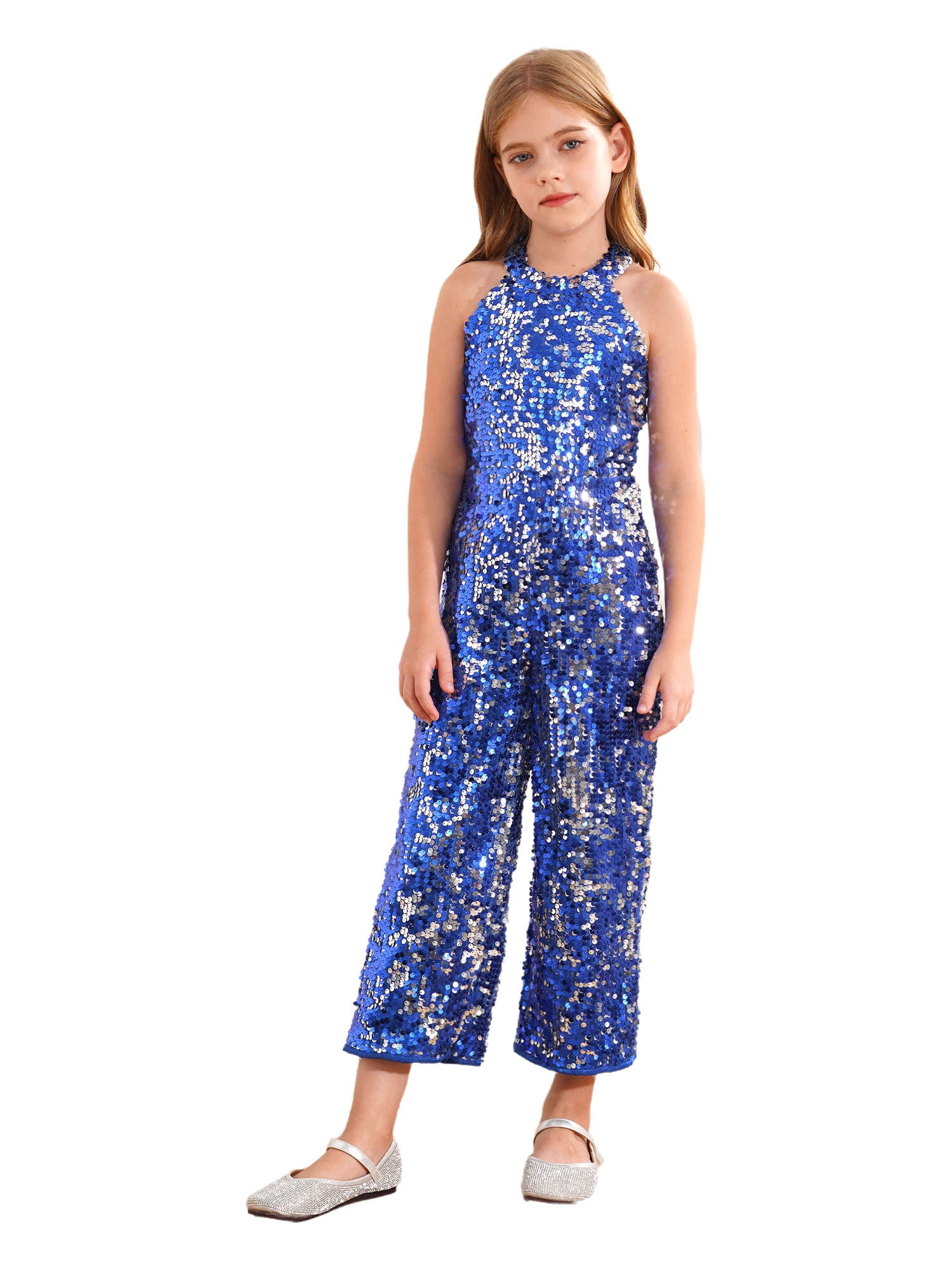 vastwit Flower Girl Pageant Sequin Jumpsuit Halter Sleeveless High ...