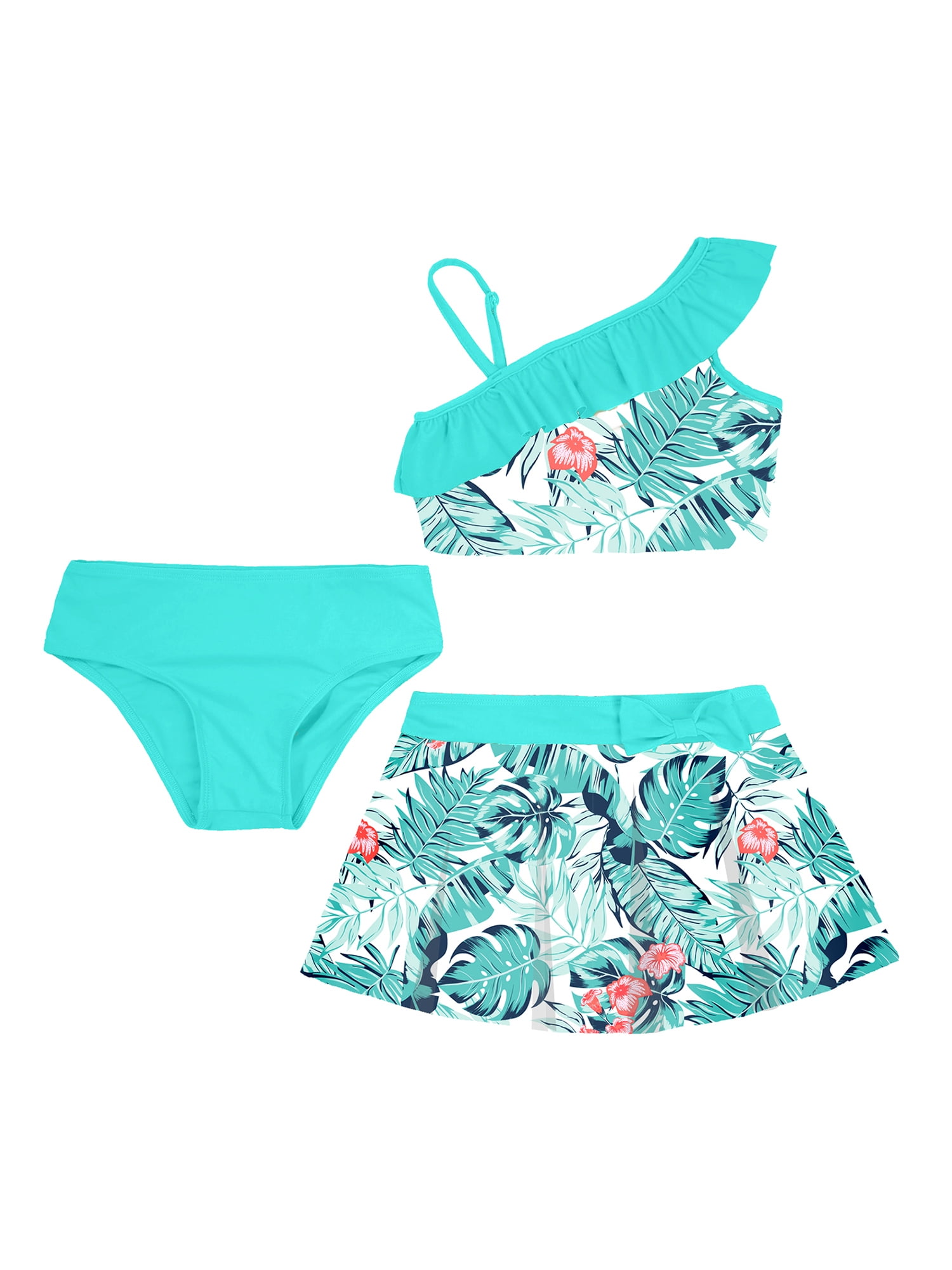 vastwit Girls 3 Piece Swimsuit Bathing Suit Ruffled Swim Tops Bottoms ...
