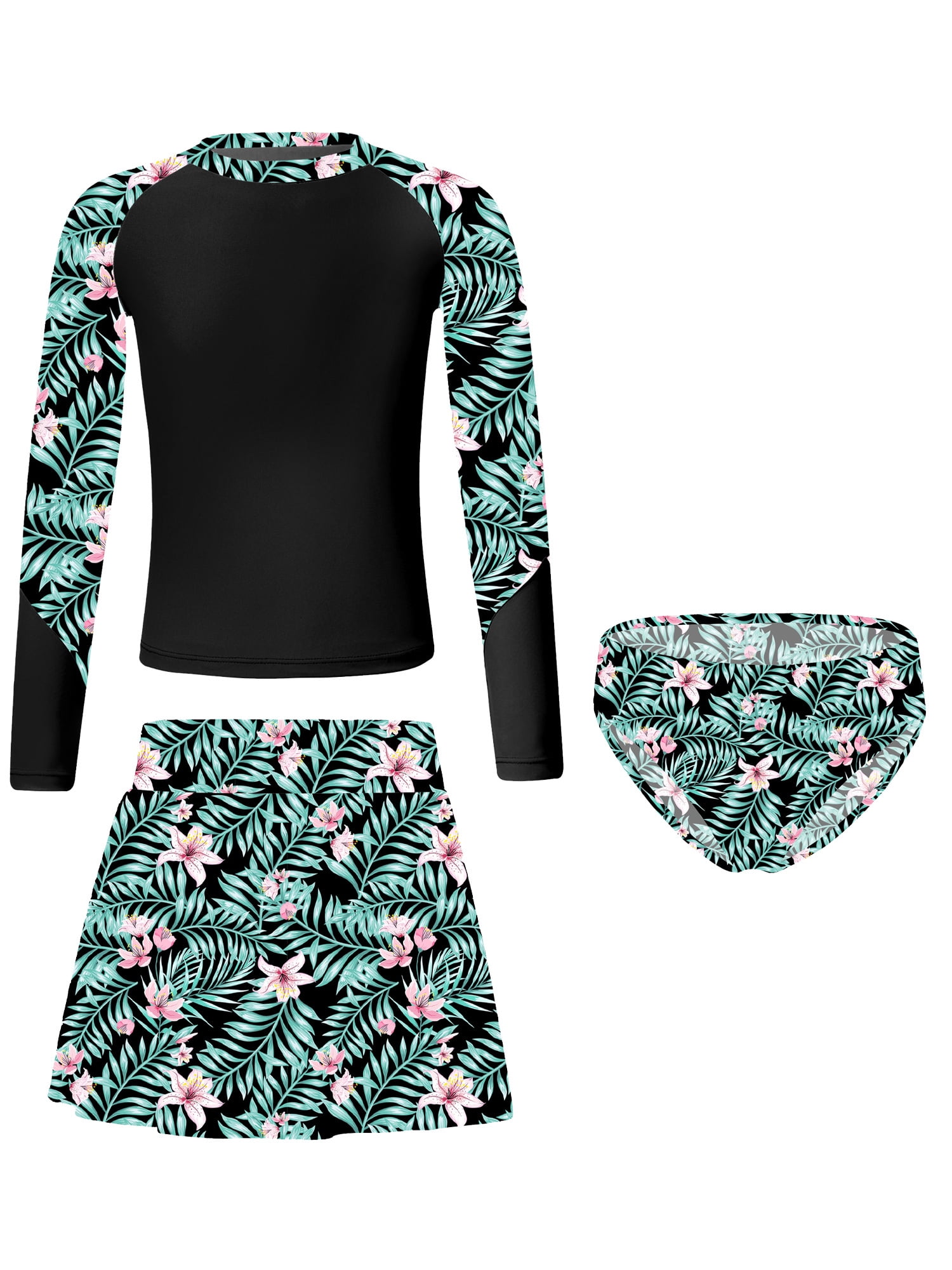 vastwit Girls 3 Piece Swimsuit Swim Tops with Bottoms Skirts Rash Guard ...