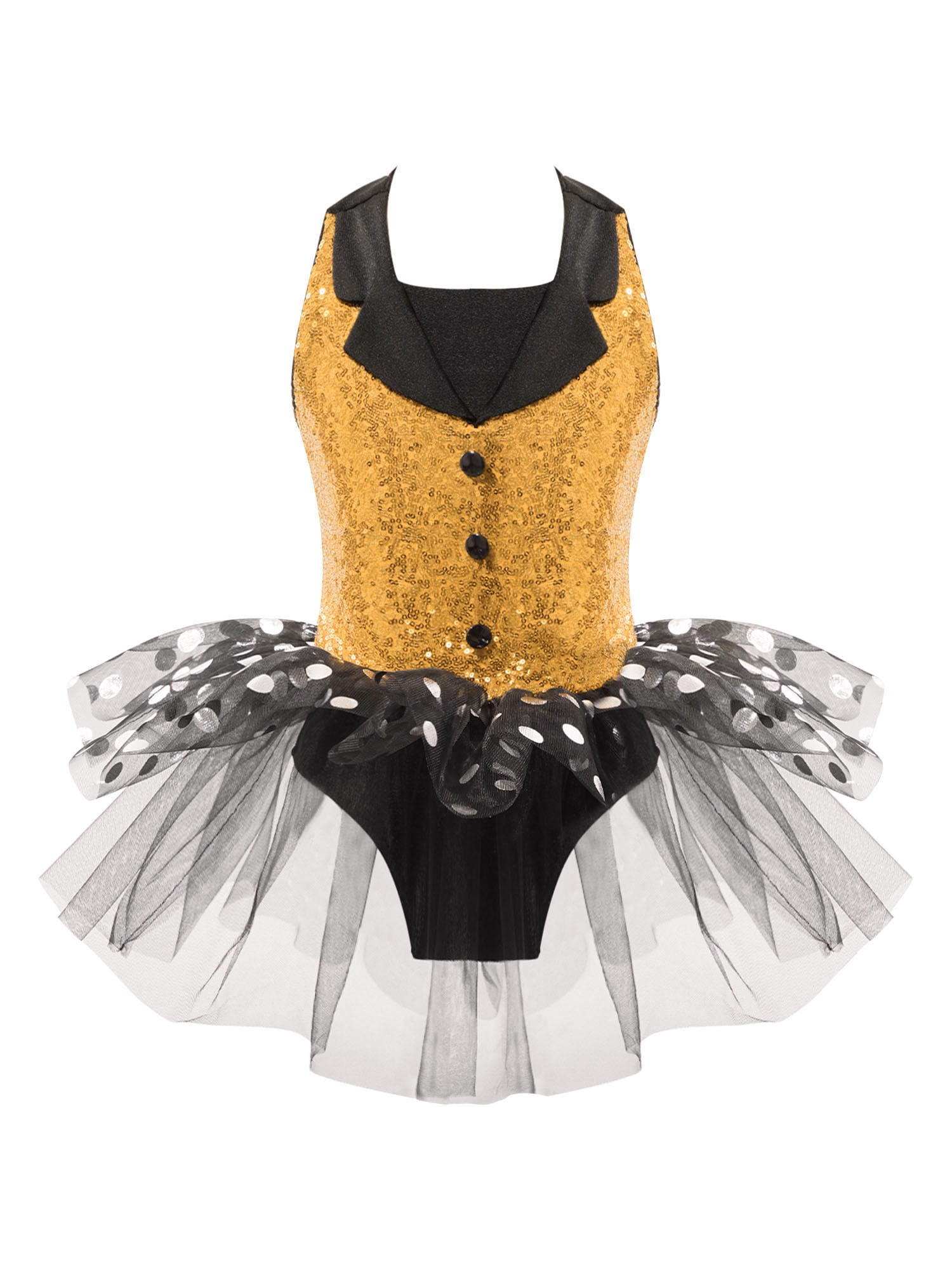 vastwit Girls Ballerina Dance Costume Kids Sleeveless Sequin Polka Dots ...