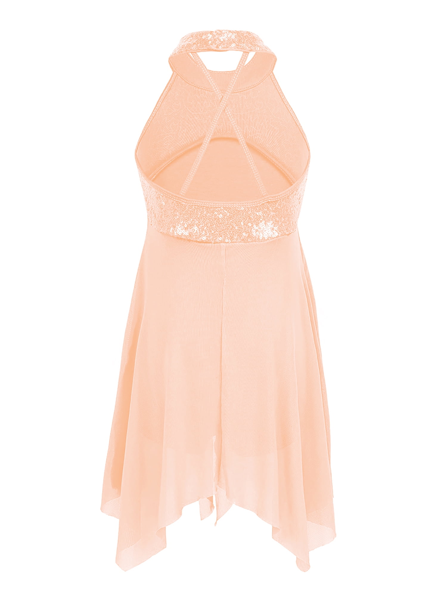 vastwit Girls Halter Sequins Ballet Dance Dress Sleeveless Irregular ...