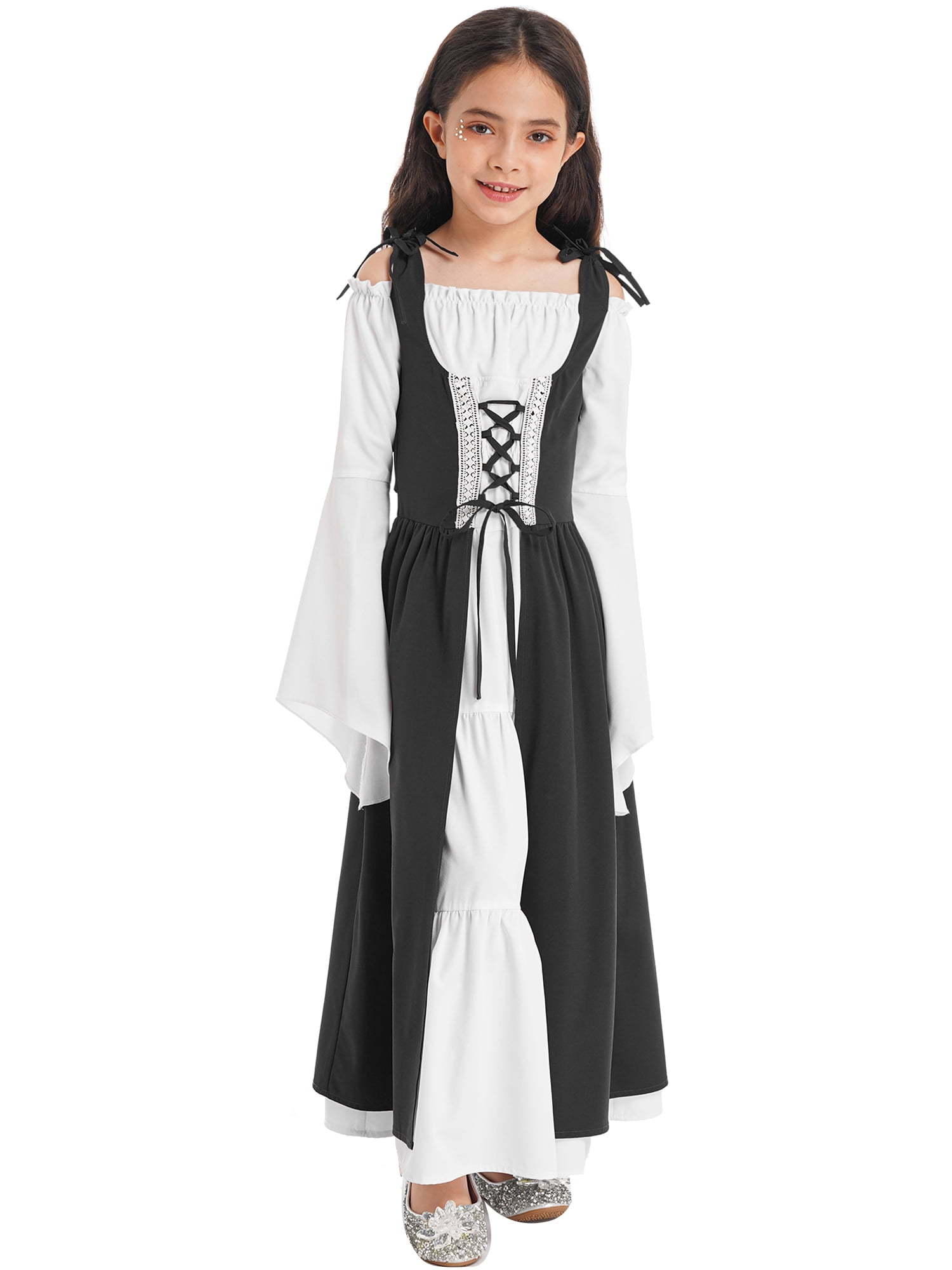 vastwit Girls Medieval Dress Long Sleeve Lave Ups Vitorian Vintage ...