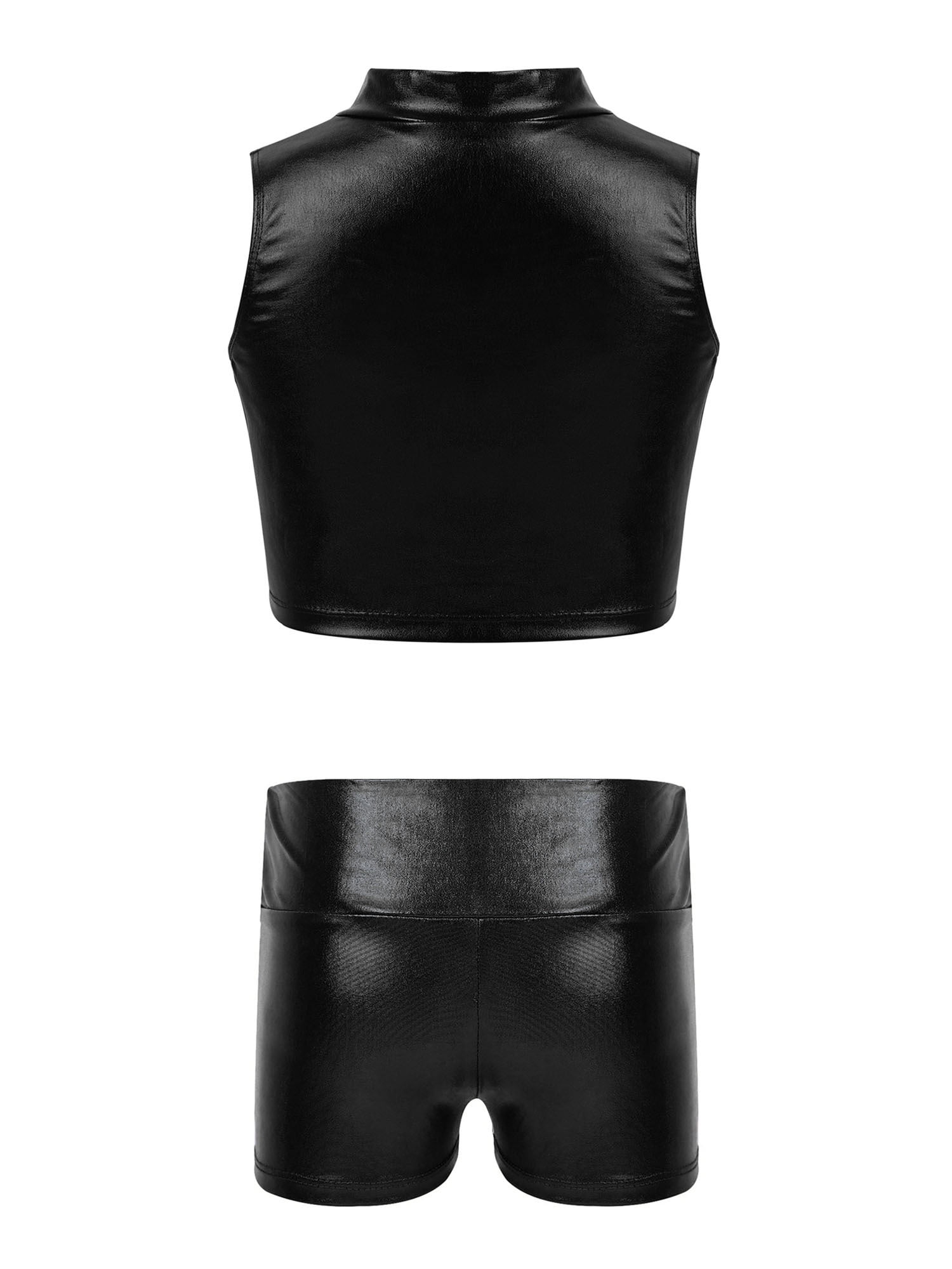 vastwit Girls Shiny Metallic Dance Gym Workout Outfits Mock Neck Tank ...