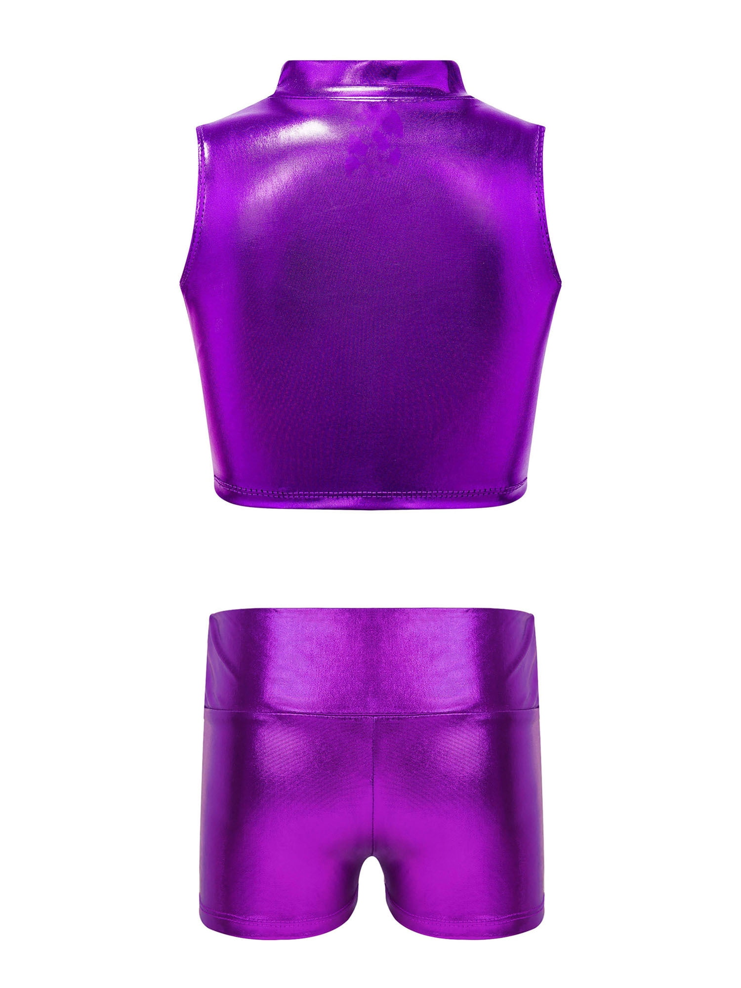 vastwit Girls Shiny Metallic Dance Gym Workout Outfits Mock Neck Tank ...