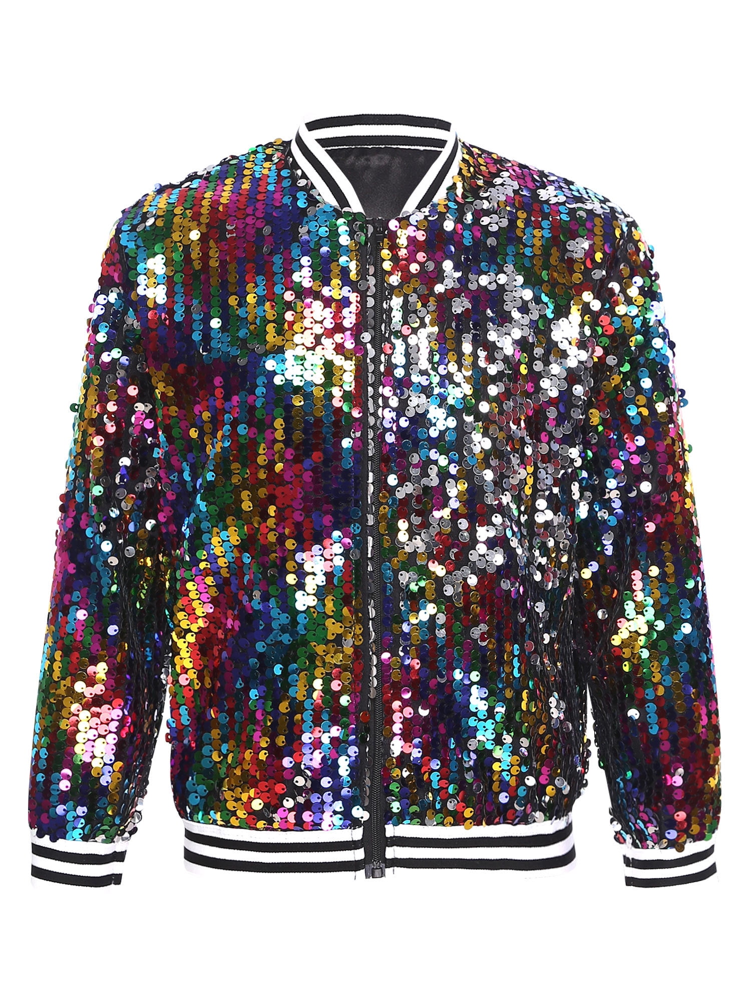 vastwit Girls Shiny Sequin Varsity Jacket Kids Long Sleeve Front Zipper ...