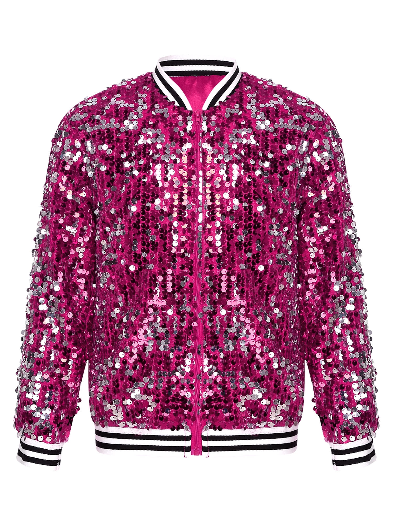 vastwit Girls Shiny Sequin Varsity Jacket Kids Long Sleeve Front Zipper ...