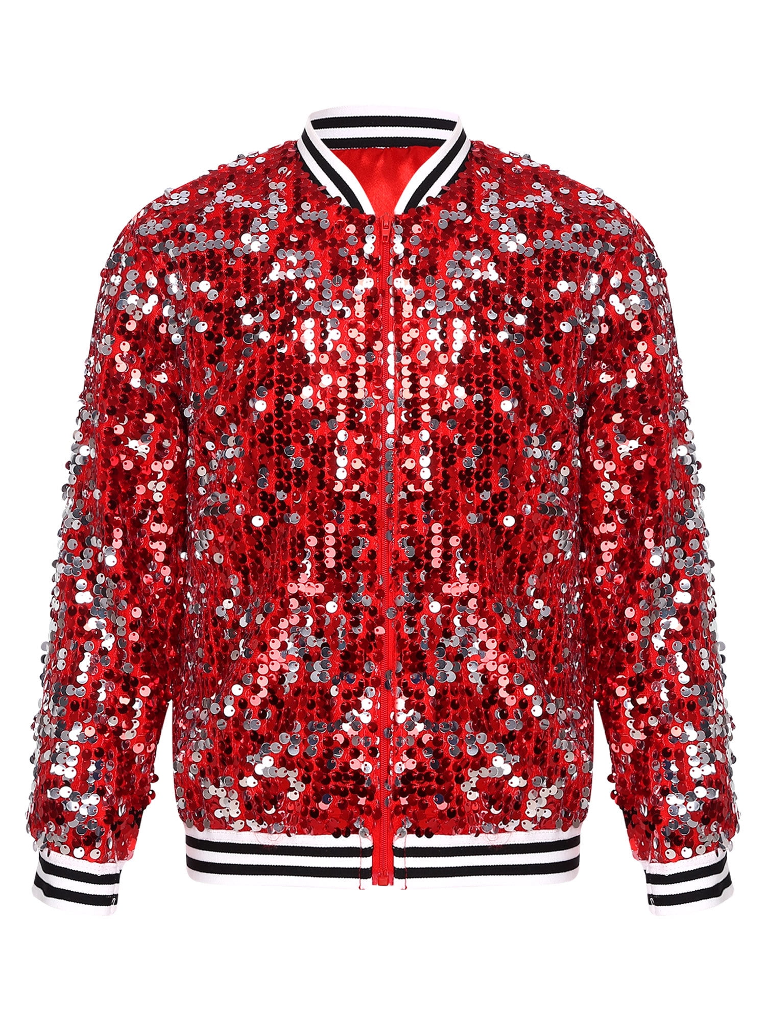 vastwit Girls Shiny Sequin Varsity Jacket Kids Long Sleeve Front Zipper ...
