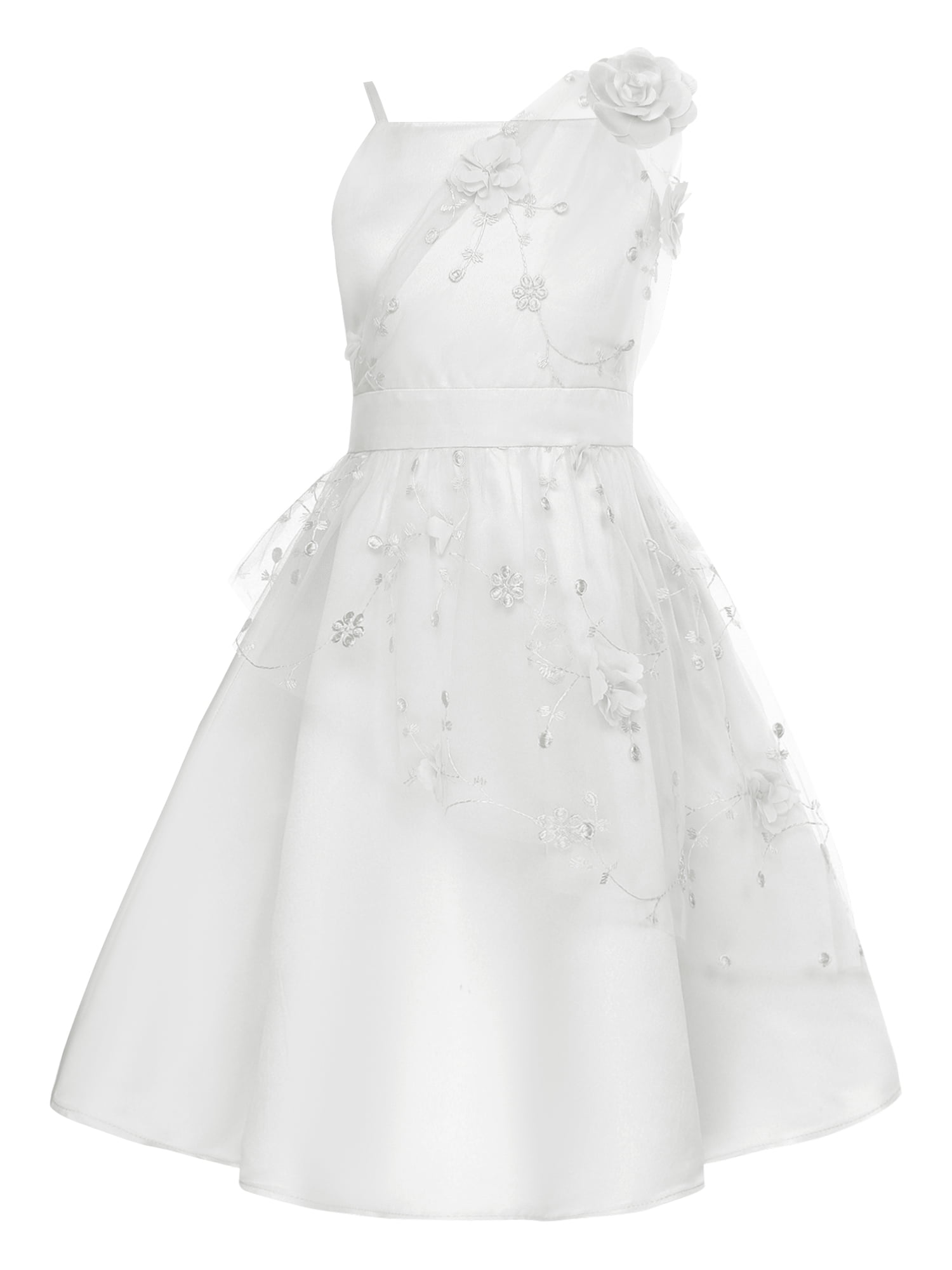 vastwit Girls Spaghetti Strap Dress Kids Floral Embroidery Mesh Tulle ...