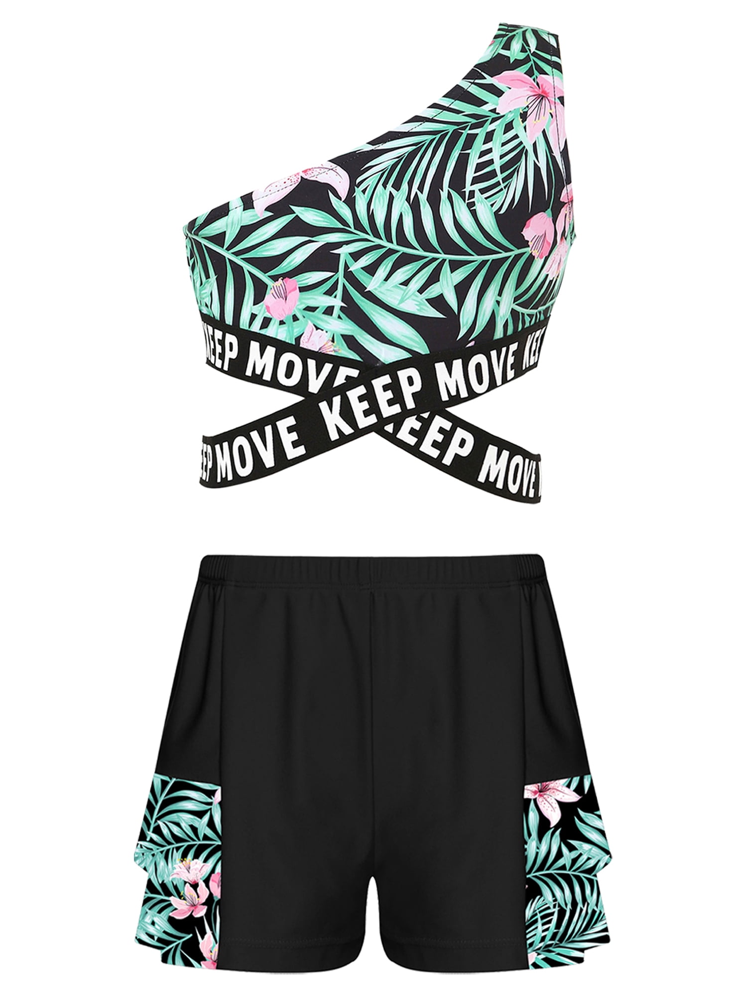 vastwit Kids Girls 2 Piece Swimsuit One Shoulder Swim Shirts with ...