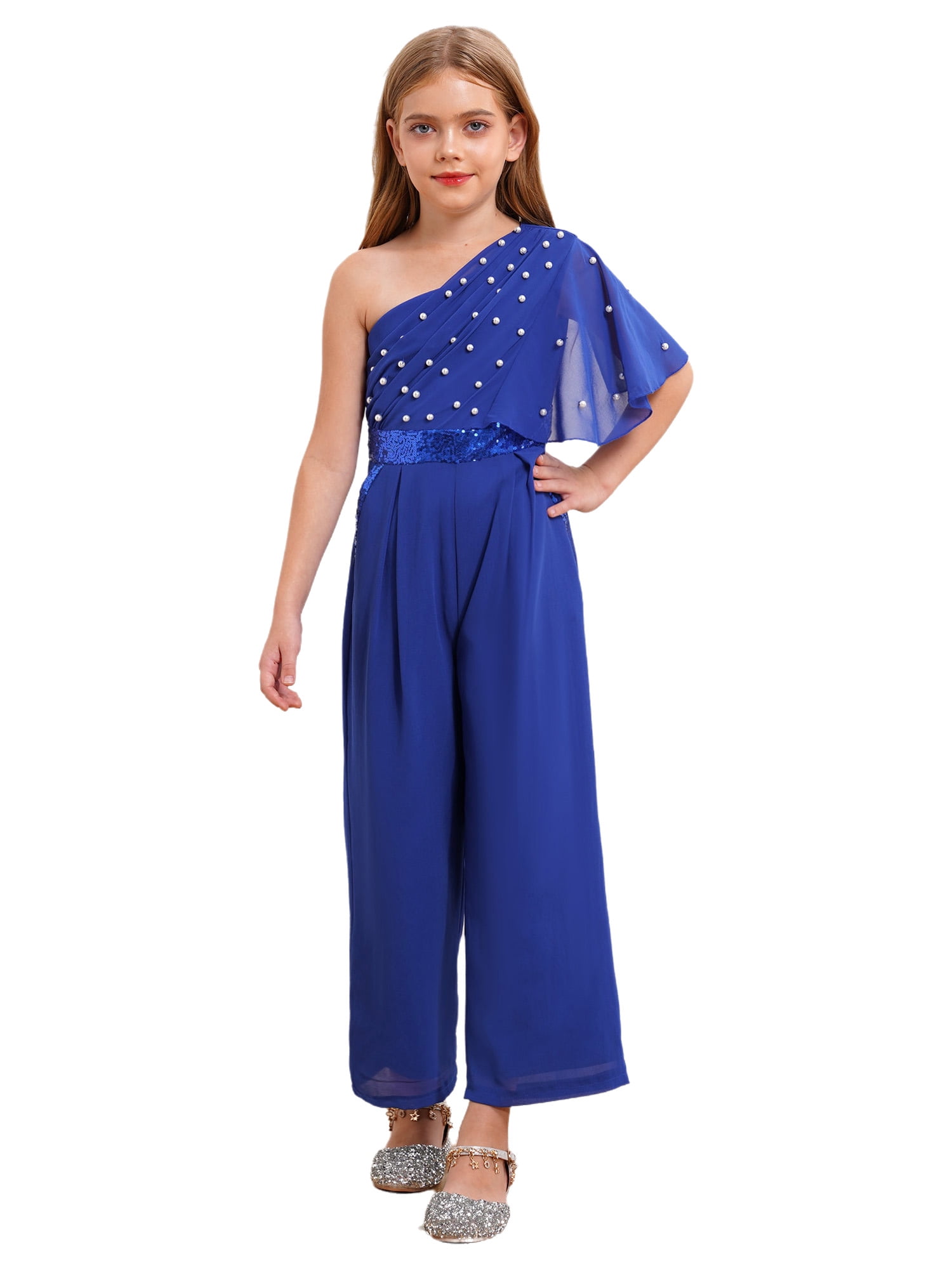 vastwit Kids Girls Birthday Party Romper One Shoulder High Waist Wide ...