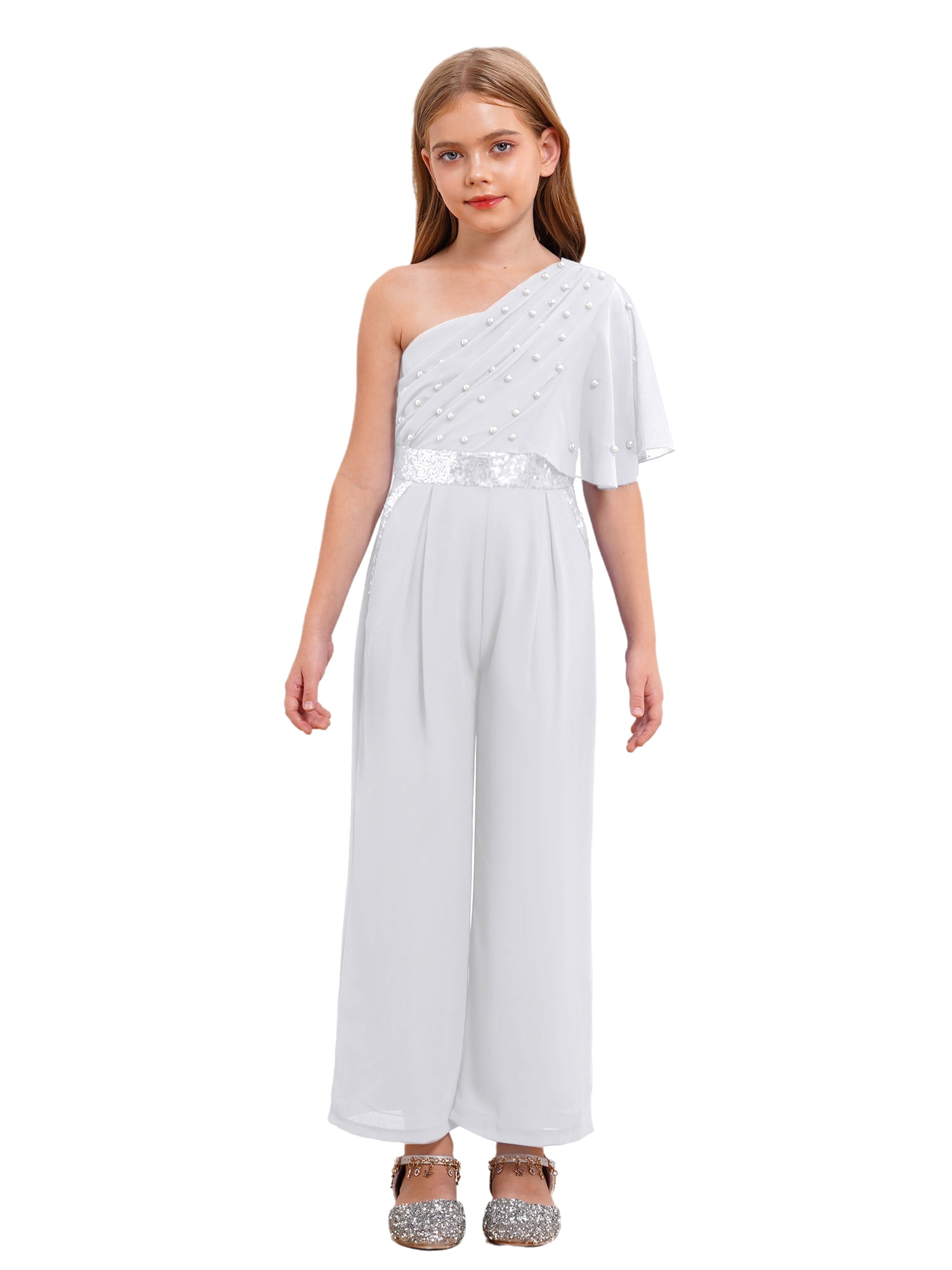vastwit Kids Girls Birthday Party Romper One Shoulder High Waist Wide ...