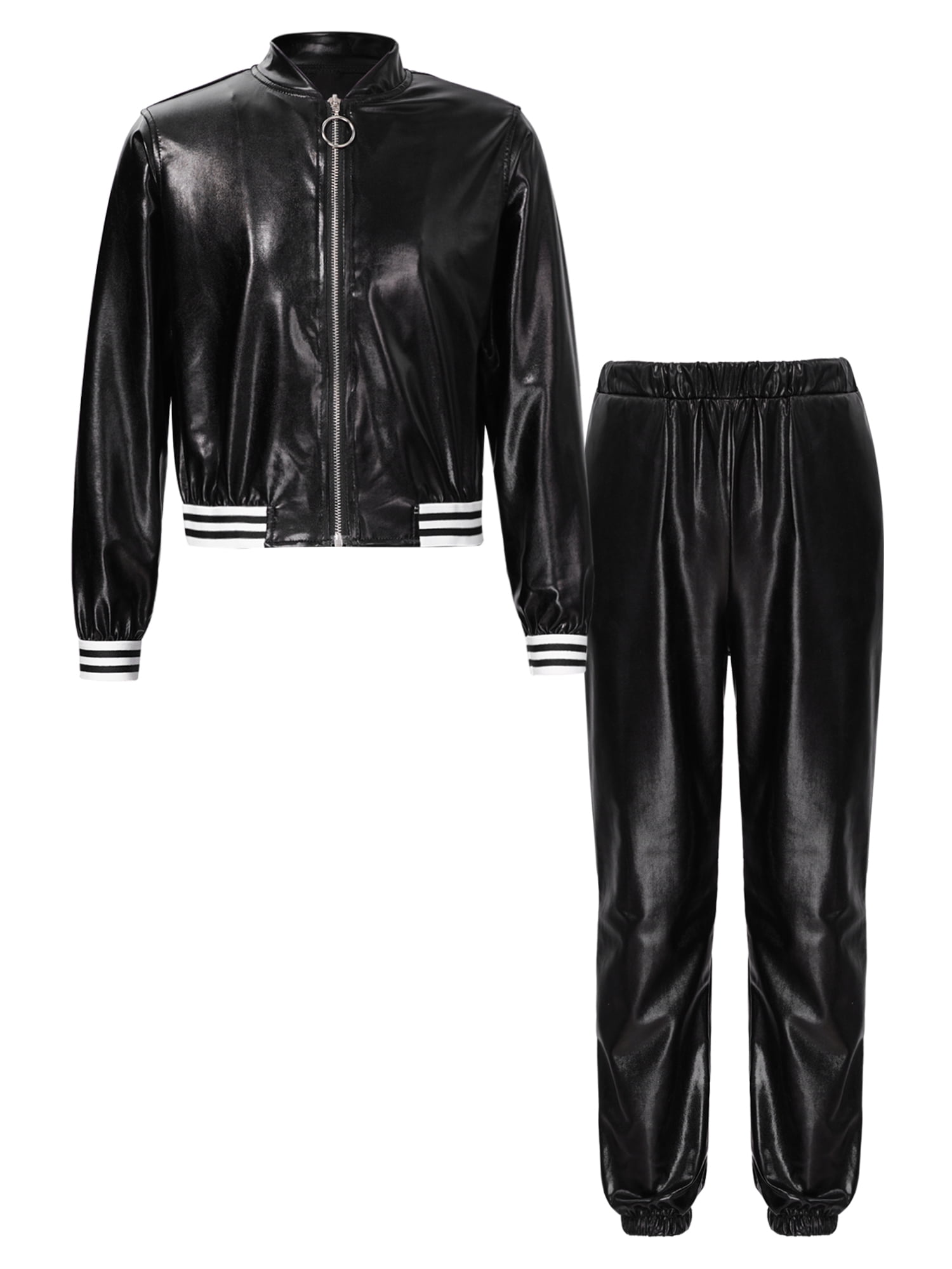 vastwit Kids Girls Dance Outfit Hip Hop Tracksuit Shiny Metallic Jacket ...