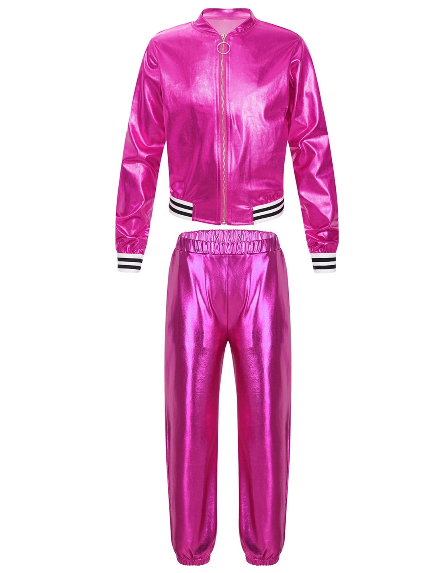 vastwit Kids Girls Dance Outfit Hip Hop Tracksuit Shiny Metallic Jacket ...