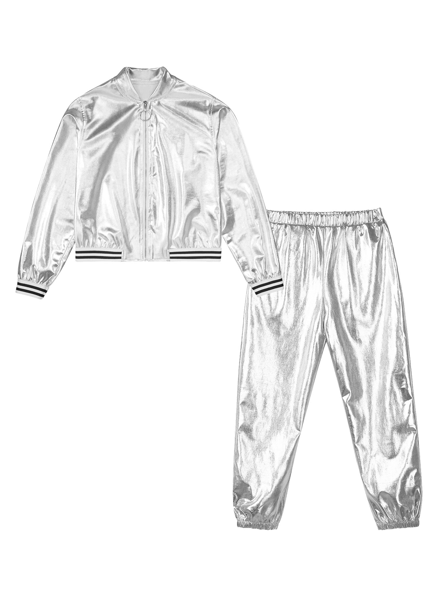 vastwit Kids Girls Dance Outfit Hip Hop Tracksuit Shiny Metallic Jacket ...