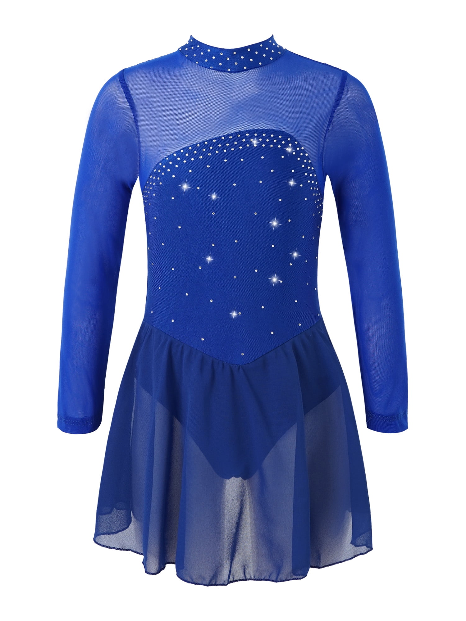vastwit Kids Girls Figure Ice Skating Dress Long Sleeve Rhinestone ...