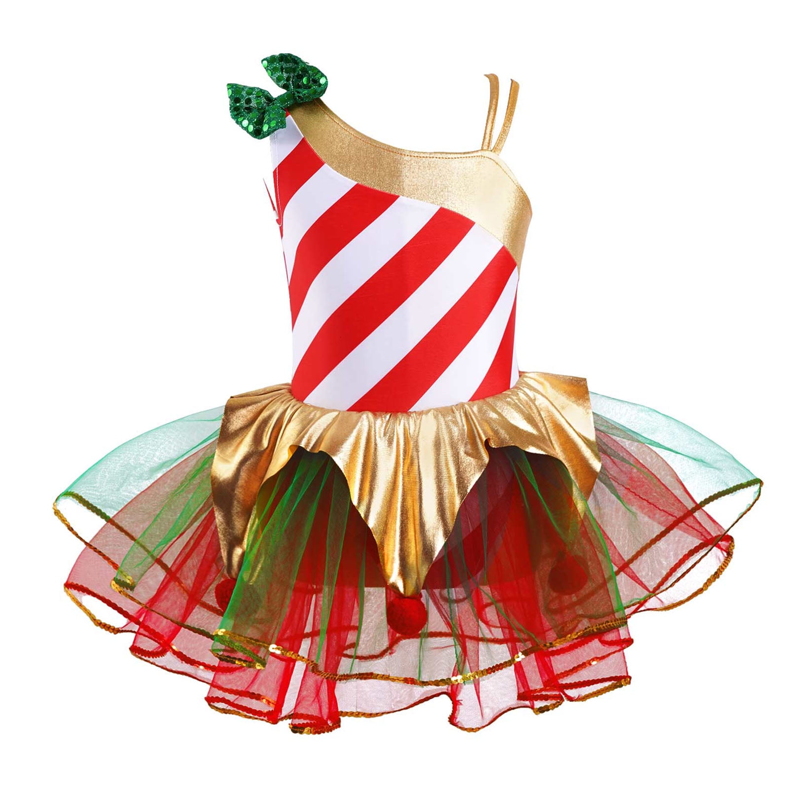 vastwit Kids Girls Glitter Sequins Christmas Costume Stripes Princess ...