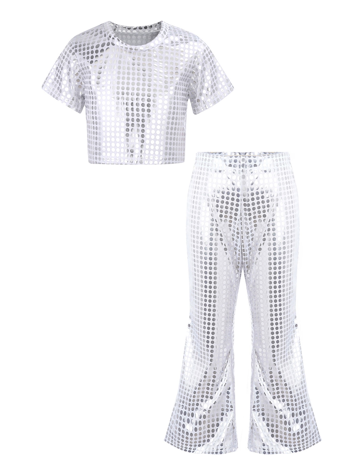 vastwit Kids Girls Hip Hop Jazz Dance Outfits Shiny Metallic Top with ...