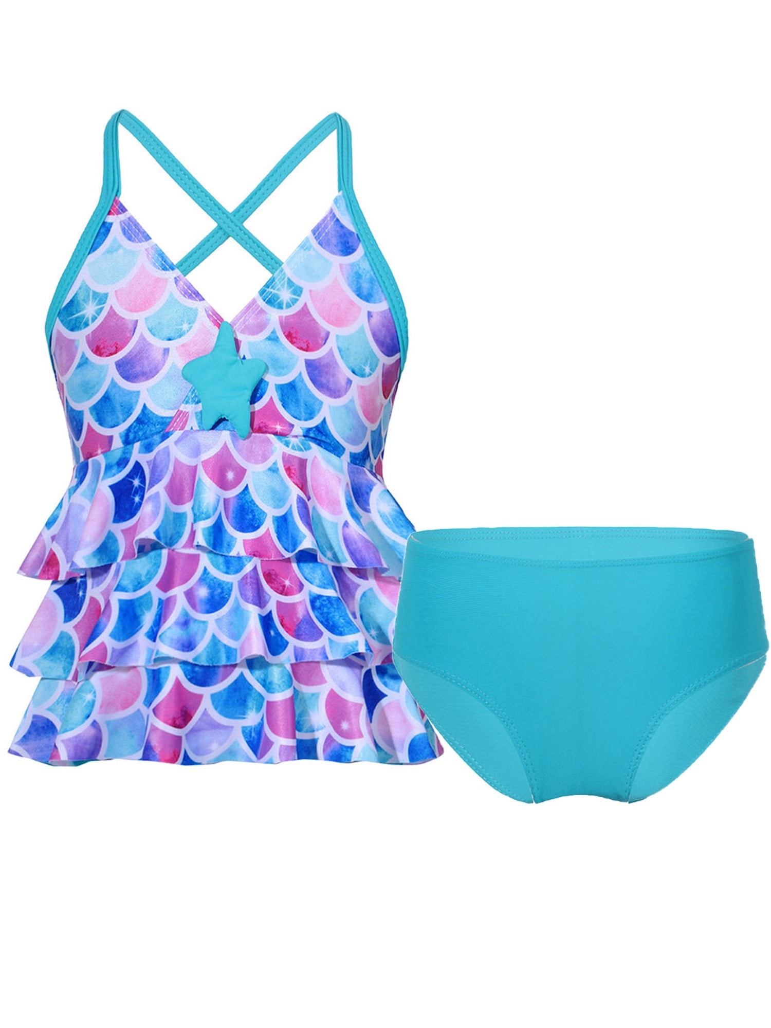 vastwit Kids Girls Mermaid Tankini Swimsuits Sets Scales Printed Ruffle ...