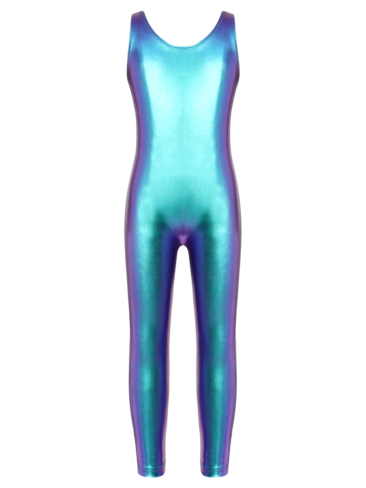 vastwit Kids Girls Metallic Jumpsuit Unitard Sports Gym Dance Full ...