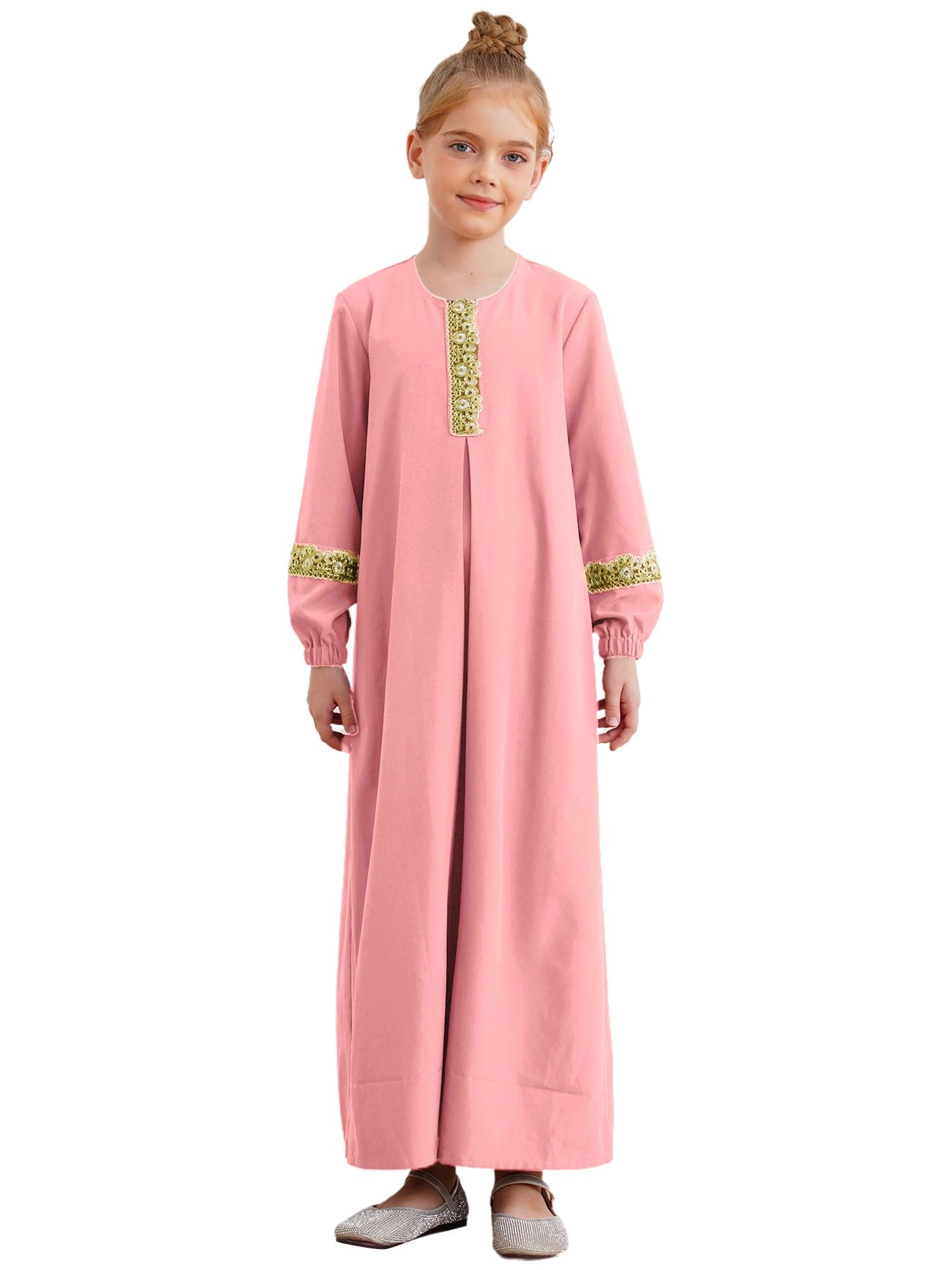 vastwit Kids Girls Muslim Kaftan Long Sleeve Maxi Dress Islamic Abaya ...