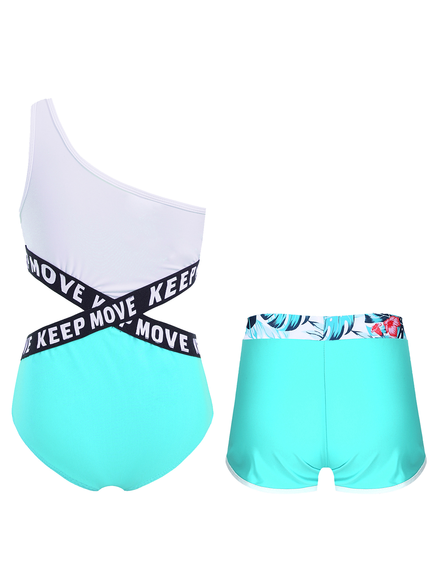 vastwit Kids Girls One Piece Swimsuit with Shorts Set Summer Beach ...