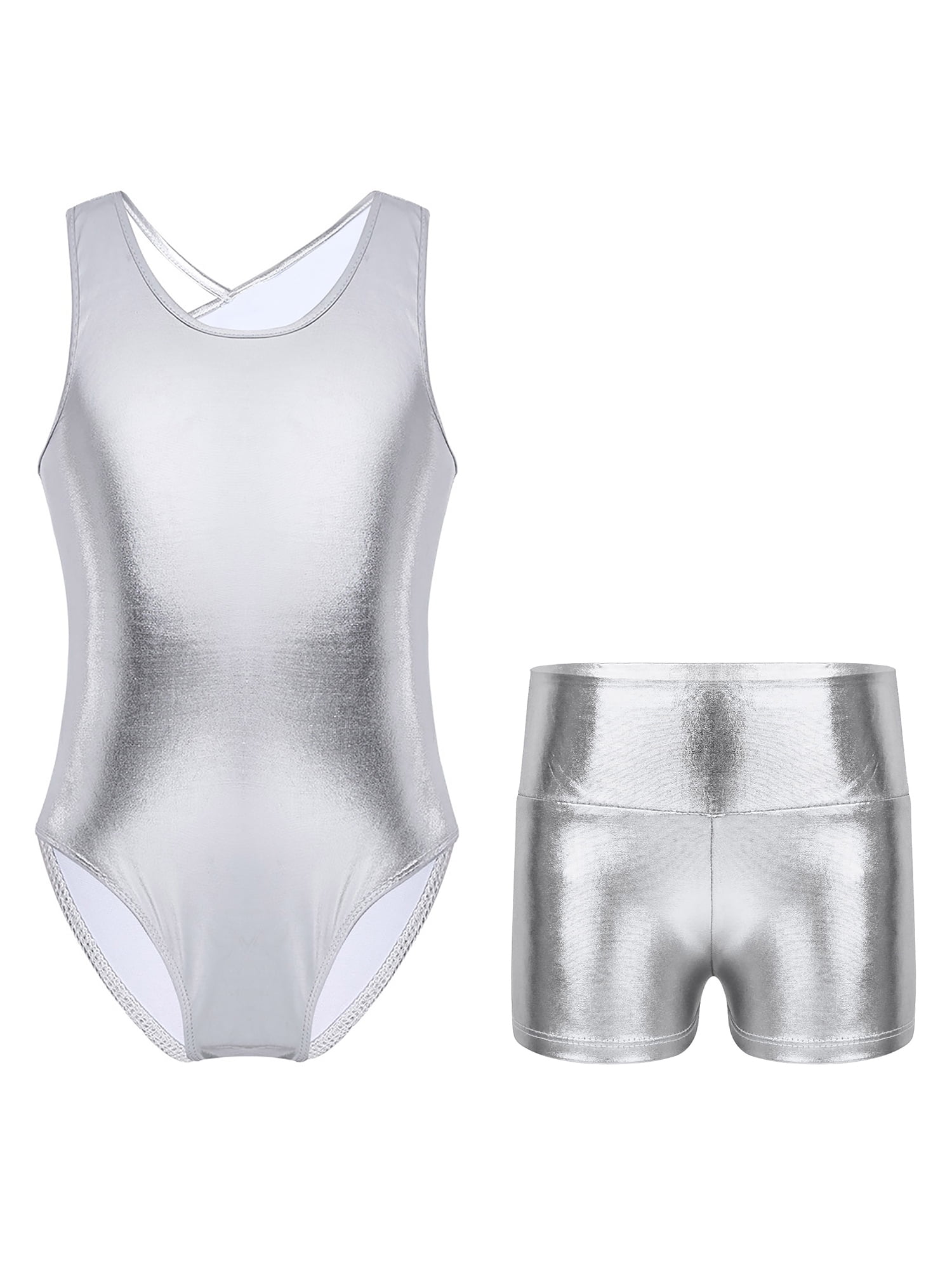 vastwit Kids Girls One-piece Dancing Tumbling Tank Shiny Metallic ...