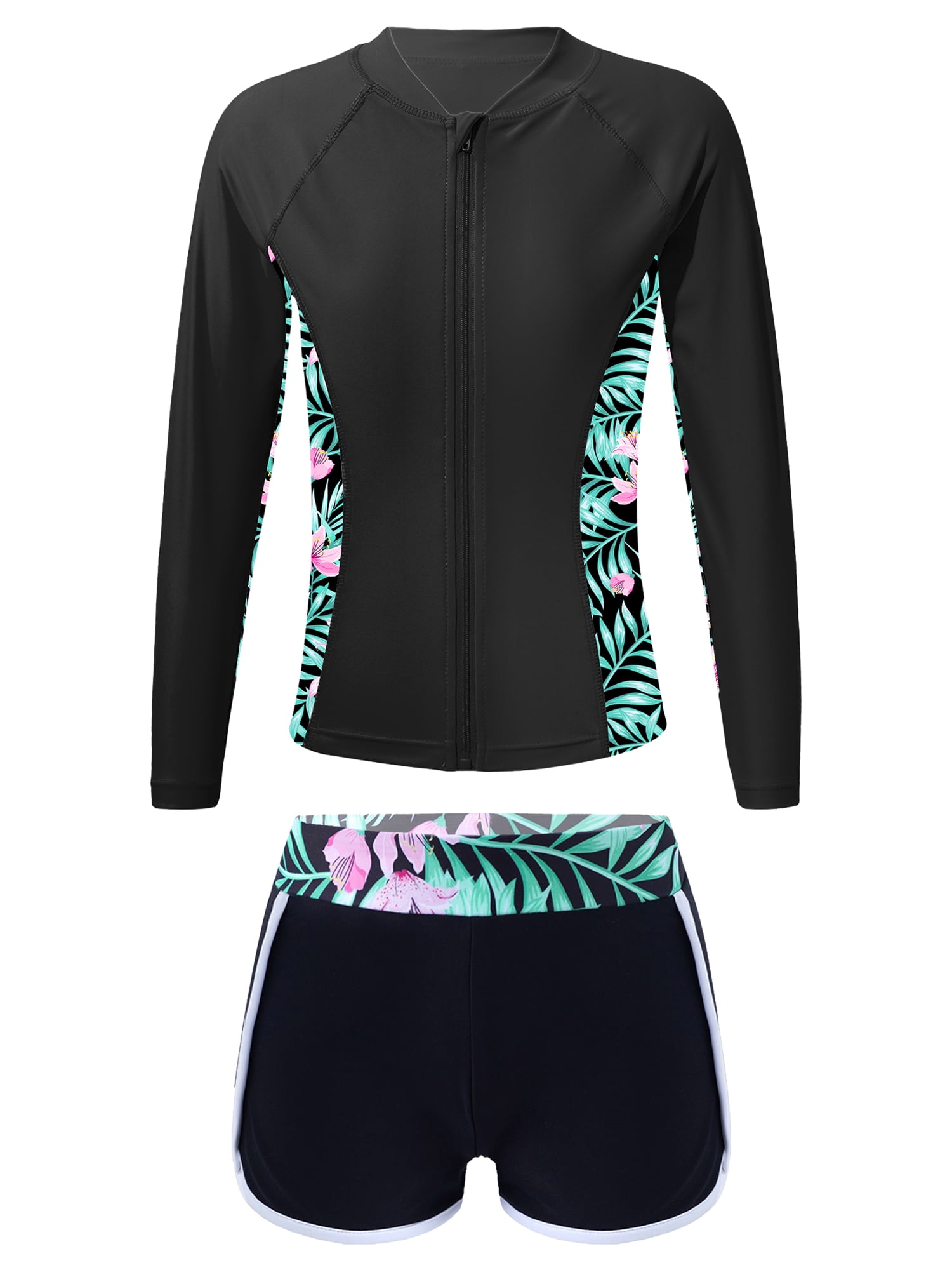 vastwit Kids Girls Rash Guard Set Floral Print Long Sleeve Swim Tops ...