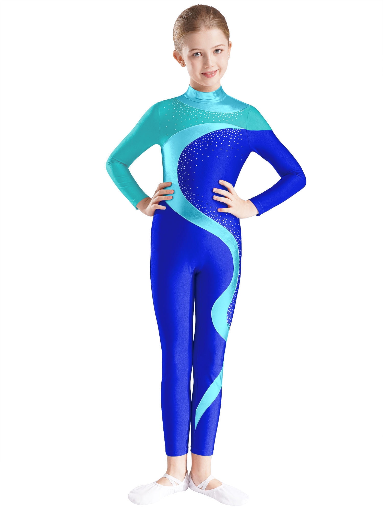 vastwit Kids Girls Shiny Rhinestone Long Sleeve Full Body Jumpsuit ...