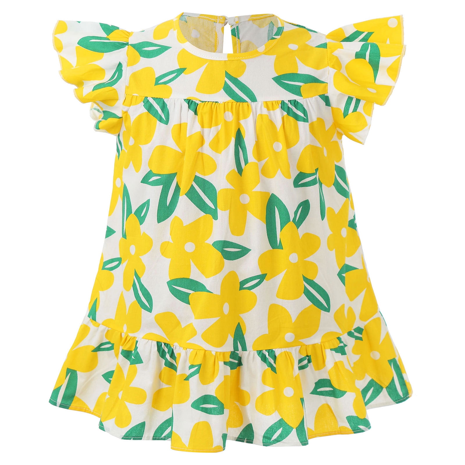 vastwit Little Kid Girl Cotton Summer Dress Flying Sleeve Cartoon Print ...