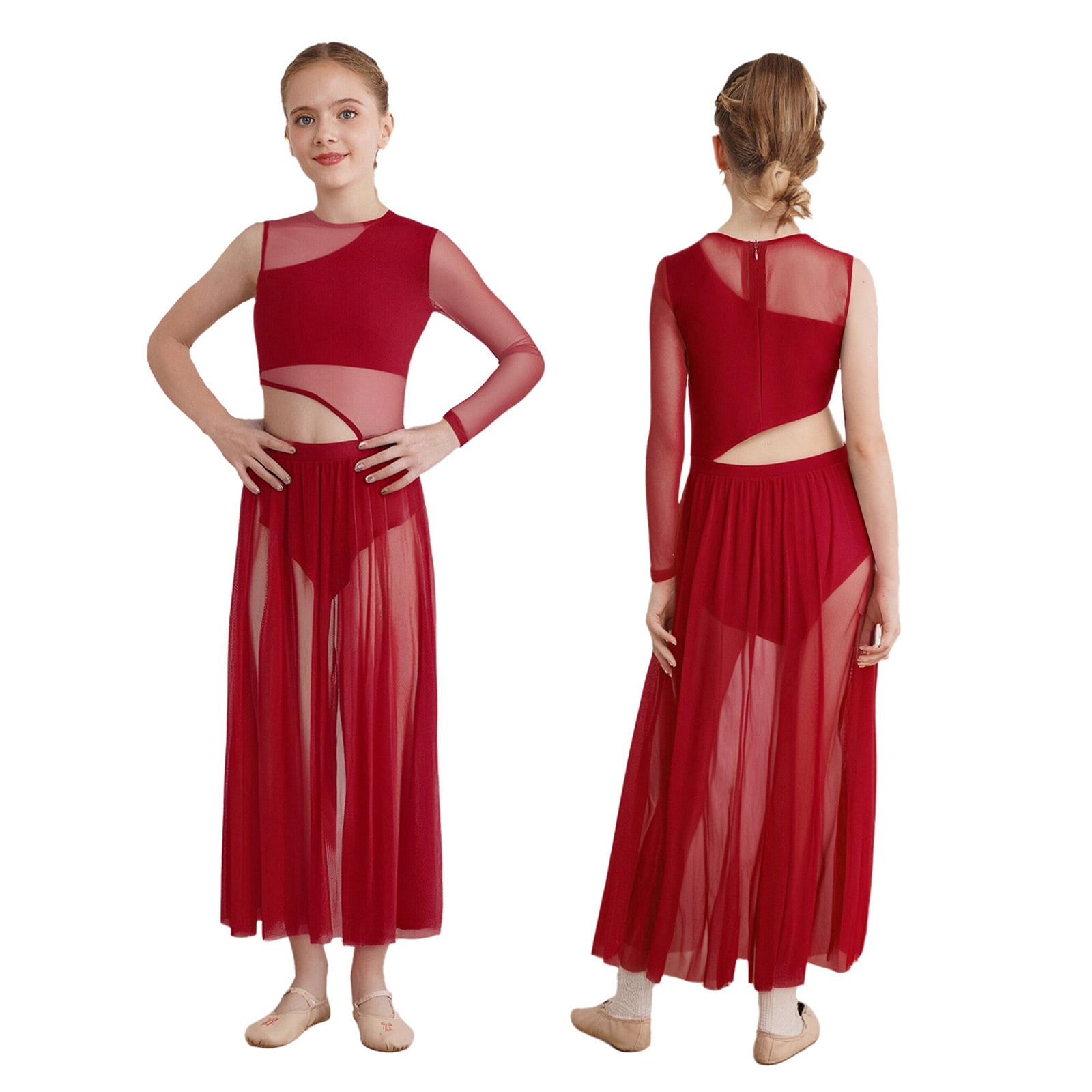 vastwit Lyrical Dance Dress for Girls Sides Split Mesh Flowy Skirt ...
