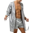 Vastwit Men Mens Silk Satin Bathrobes Pajamas Set Hooded Robe